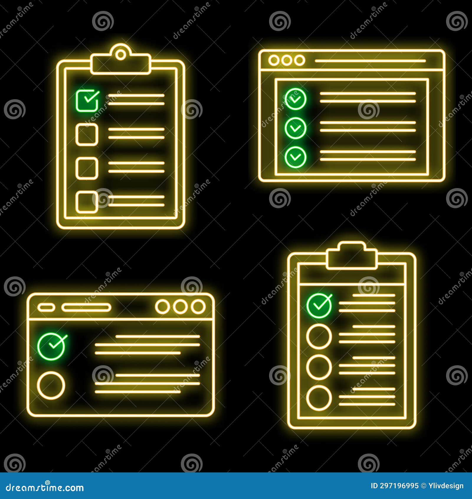 Checklist Test Icons Set Vector Neon Stock Illustration - Illustration ...