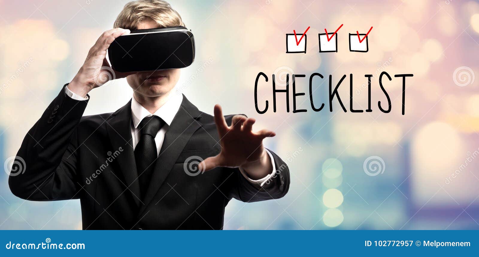 Checklist Text with Businessman Using a Virtual Reality Stock Image ...