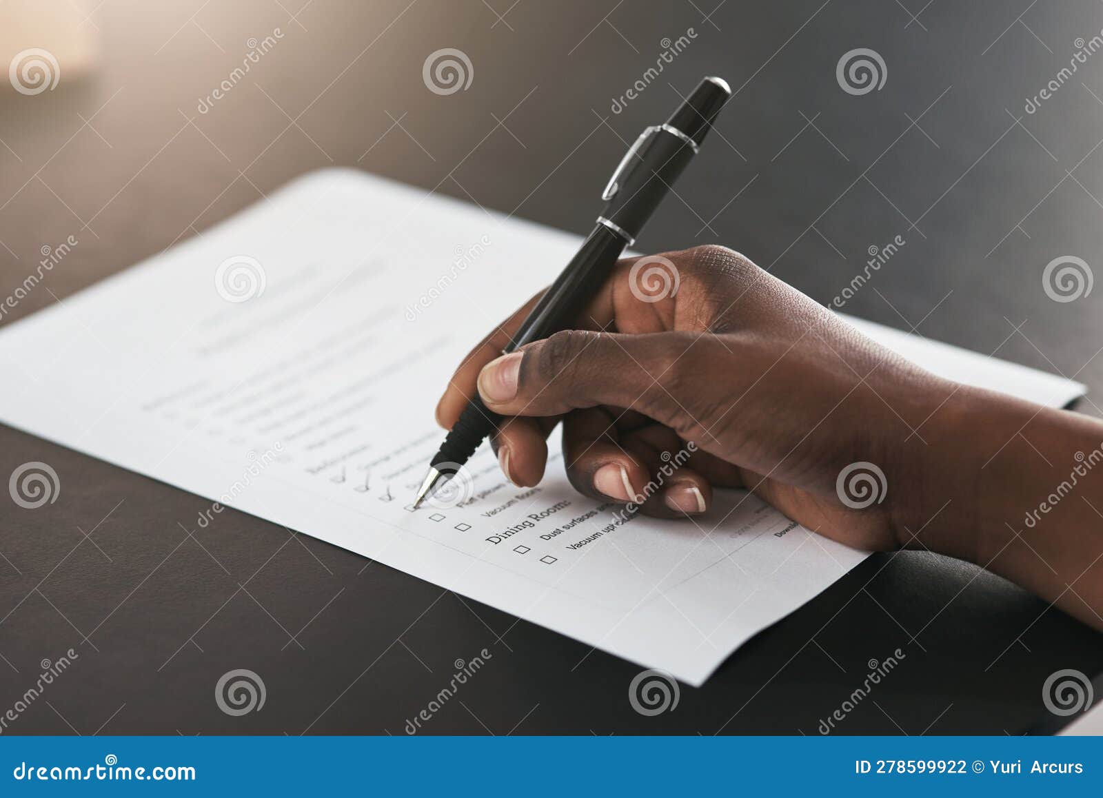 Checklist Tick, Closeup and Hands with a Pen, Agenda or Planning ...