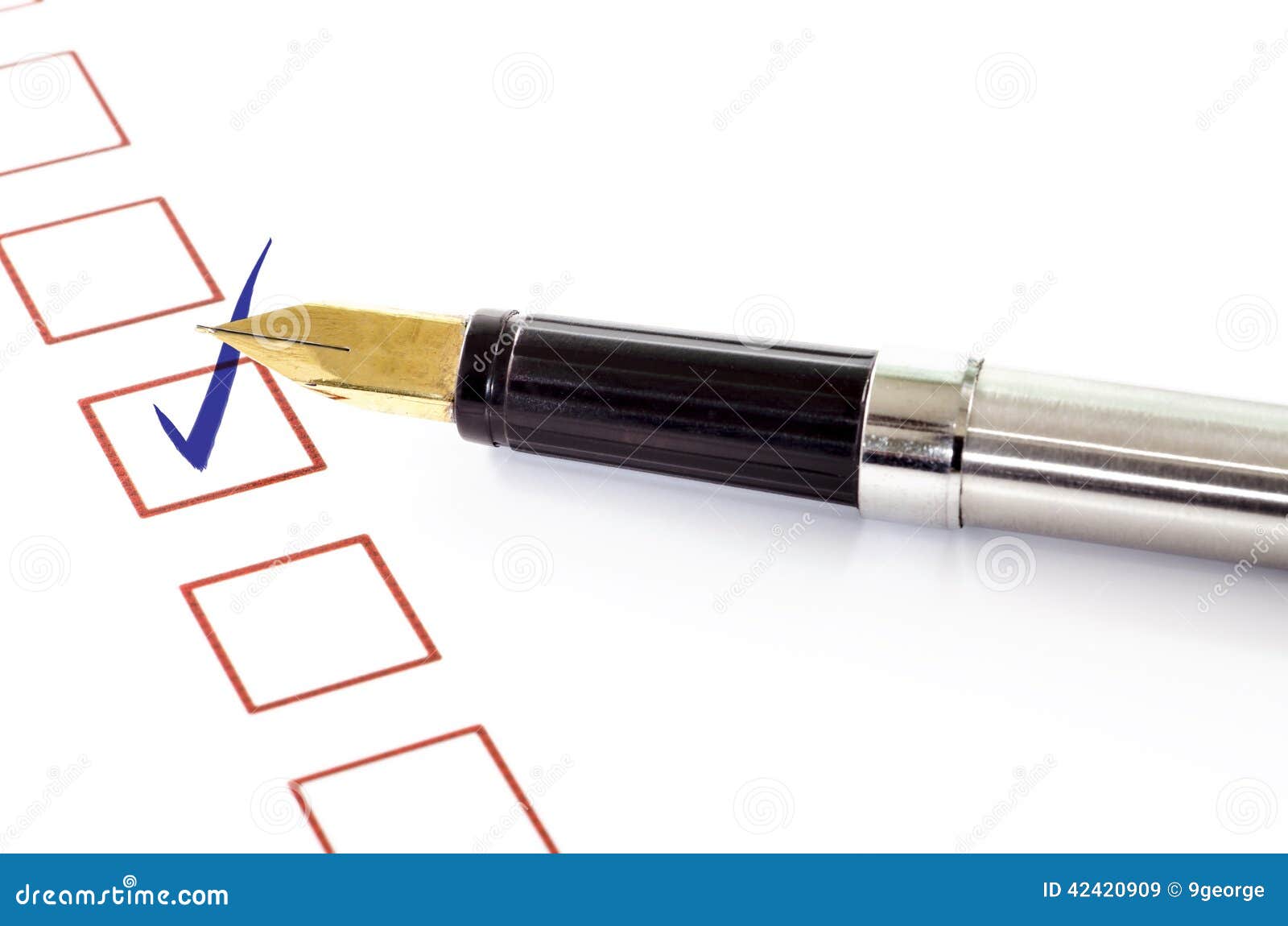 Checklist with a Ticked Box and a Pen on White Paper. Stock Image ...