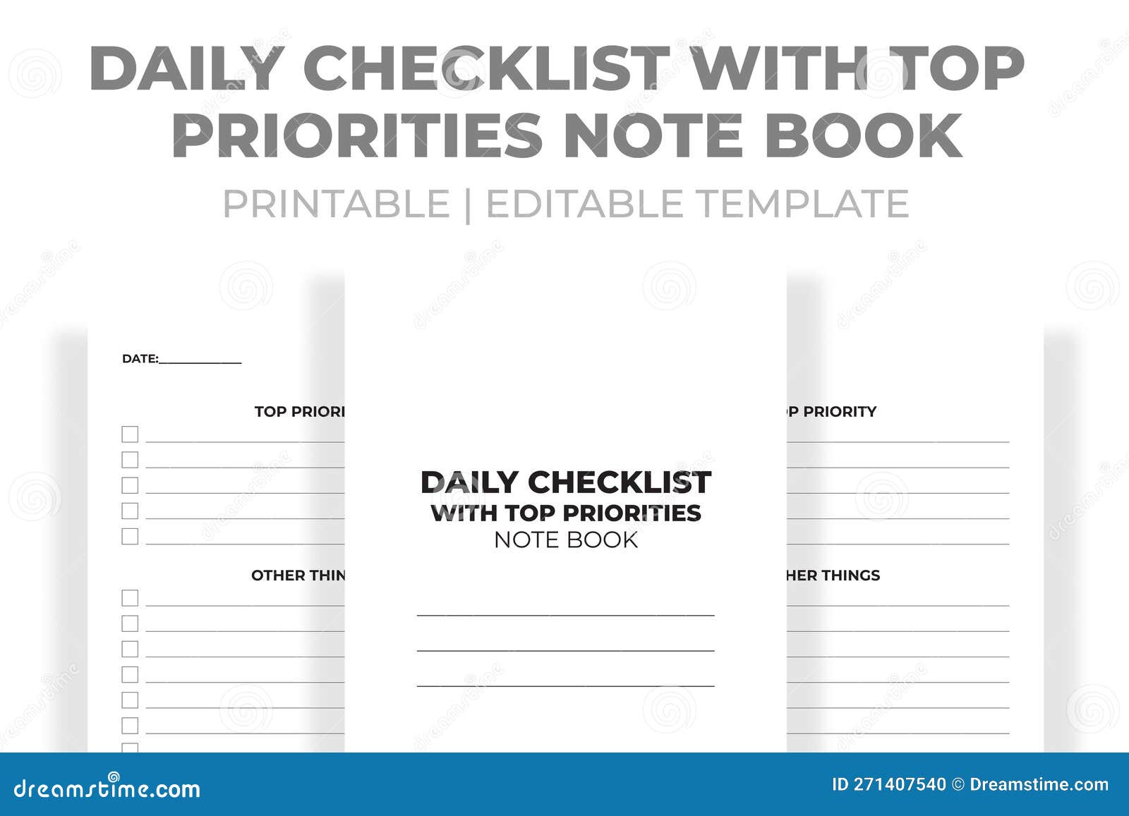 Daily Checklist with Top Priorities Note Book KDP Interior Stock Vector ...