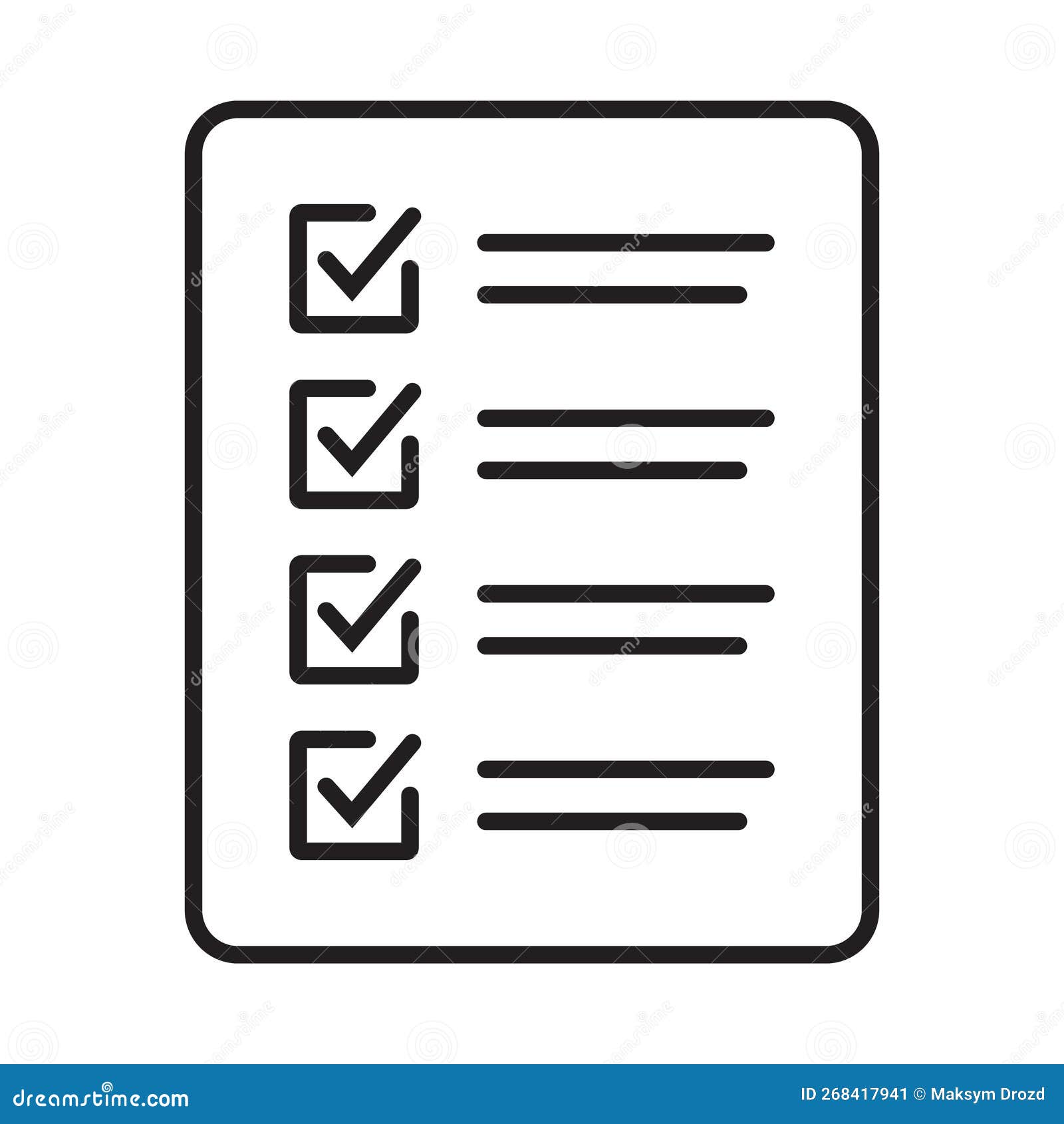 Checklist Vector Icon in Line Art Style. Document Icon, Illustration ...