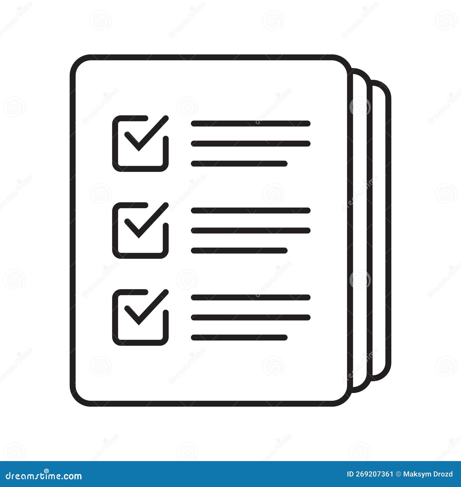 Checklist Vector Icon in Line Art Style. Document Icon, Questionnaire ...