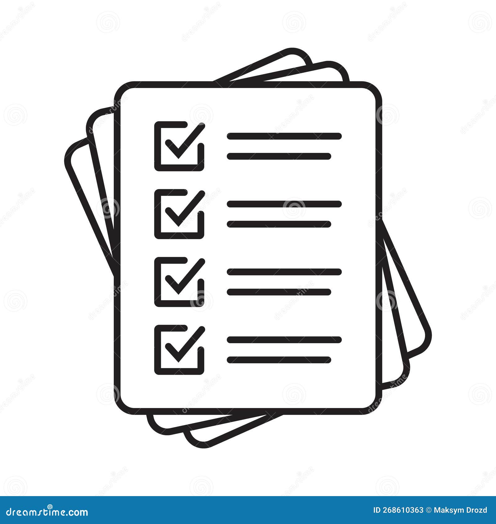 Checklist Vector Icon in Line Art Style. Document Icon, Illustration ...