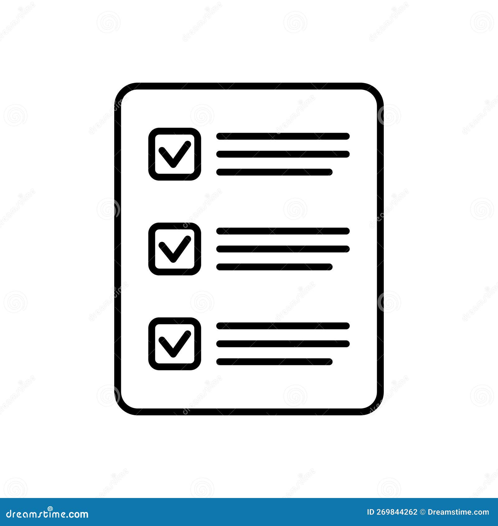 Checklist Vector Icon in Line Art Style. Document Icon, Questionnaire ...