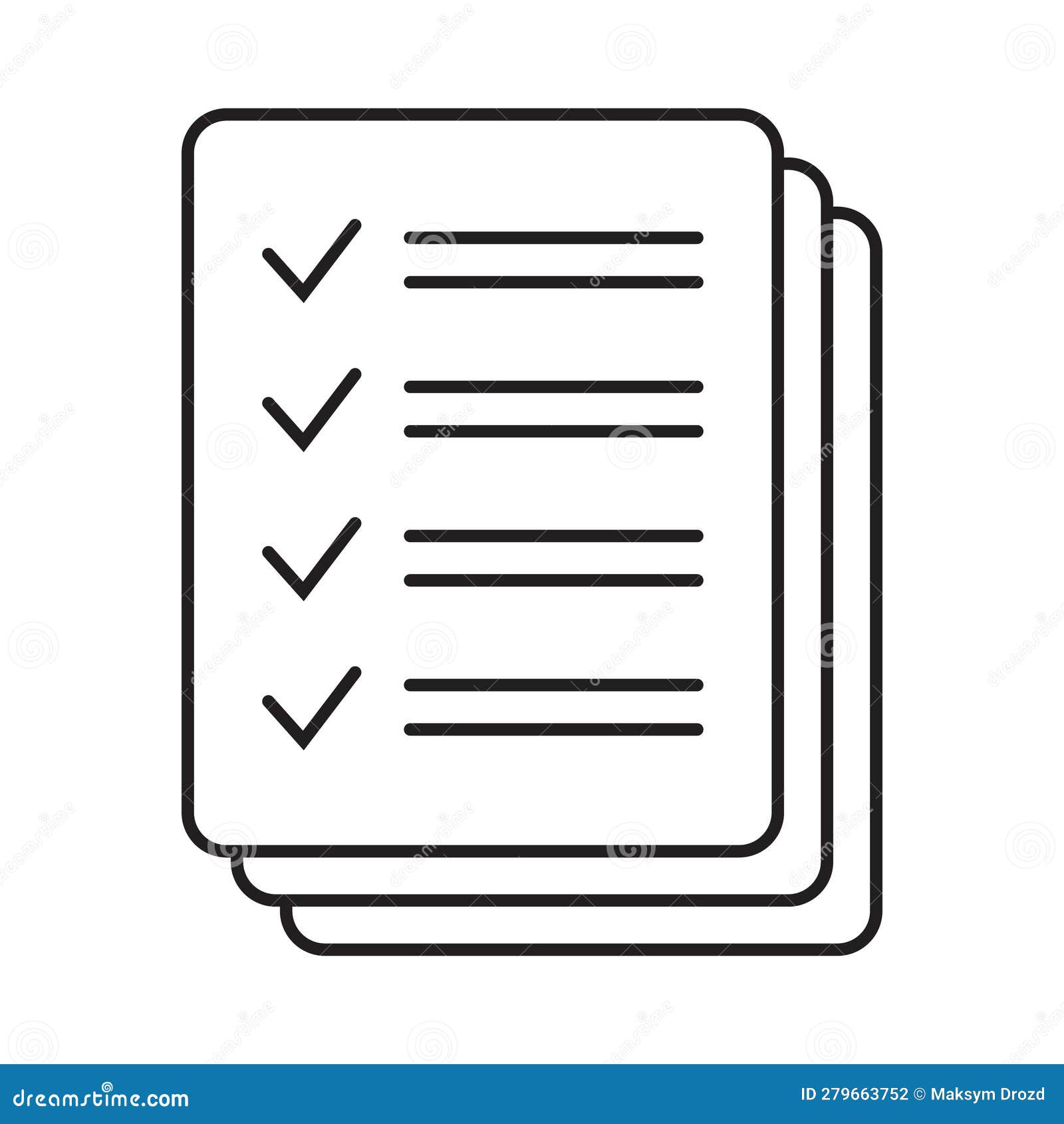 Checklist Vector Icon in Line Art Style. Document Icon, Questionnaire ...