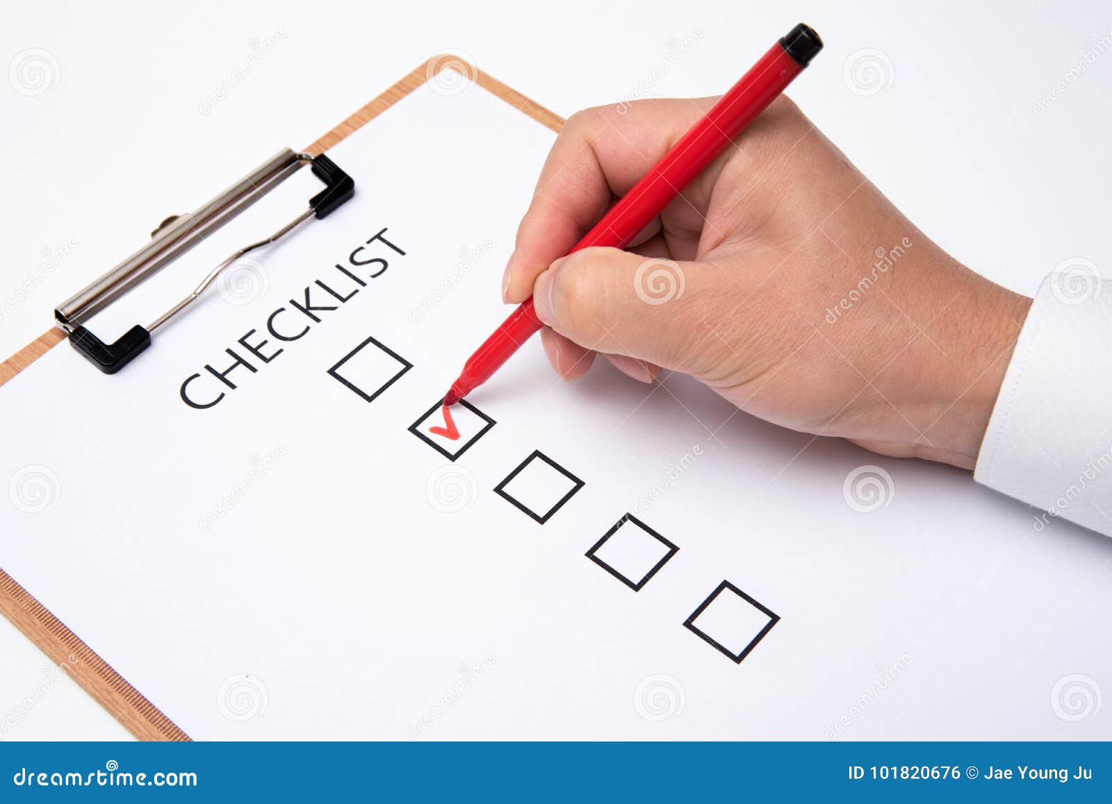 Checklist on white paper stock photo. Image of paper - 101820676