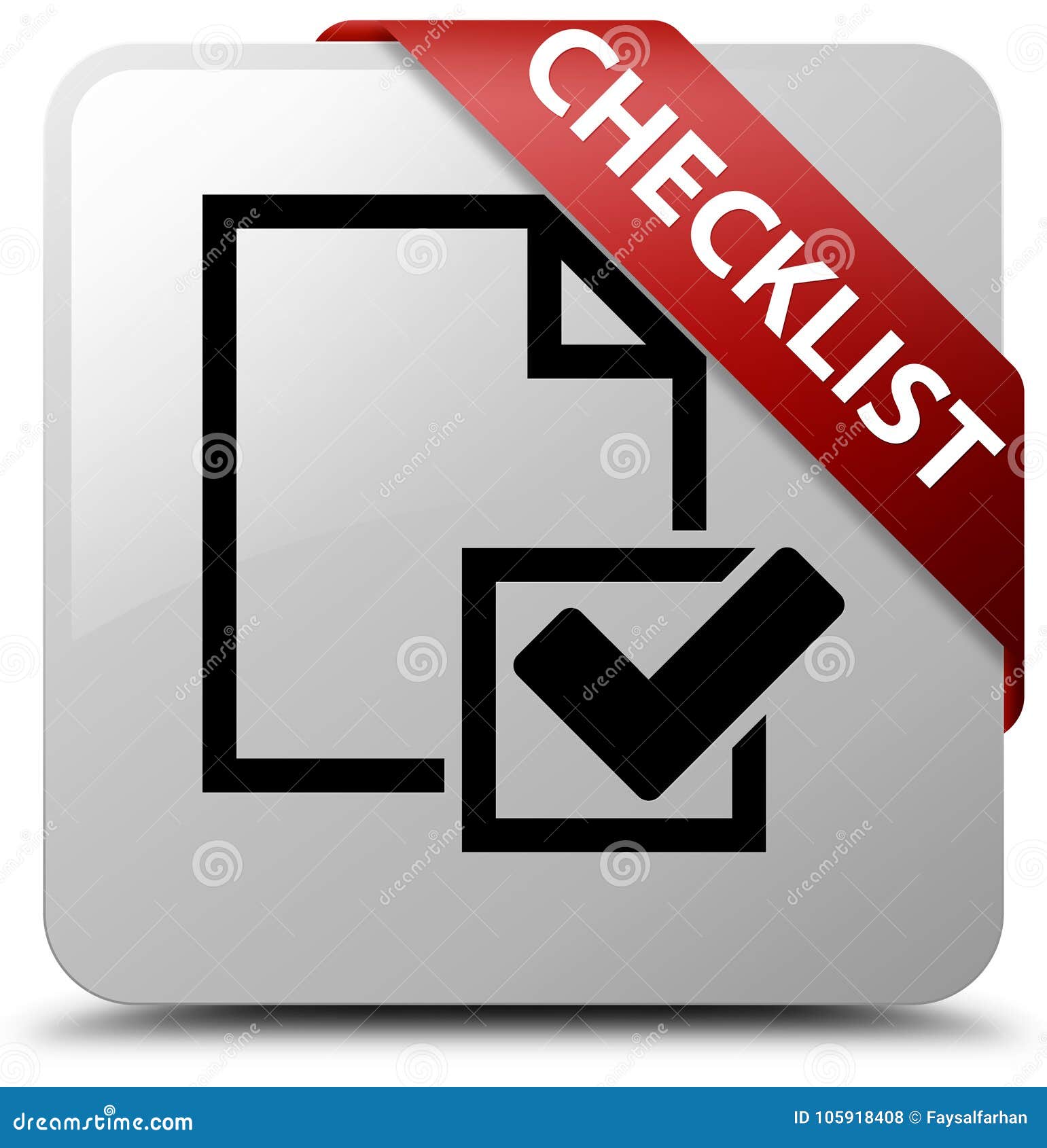 Checklist White Square Button Red Ribbon in Corner Stock Illustration ...