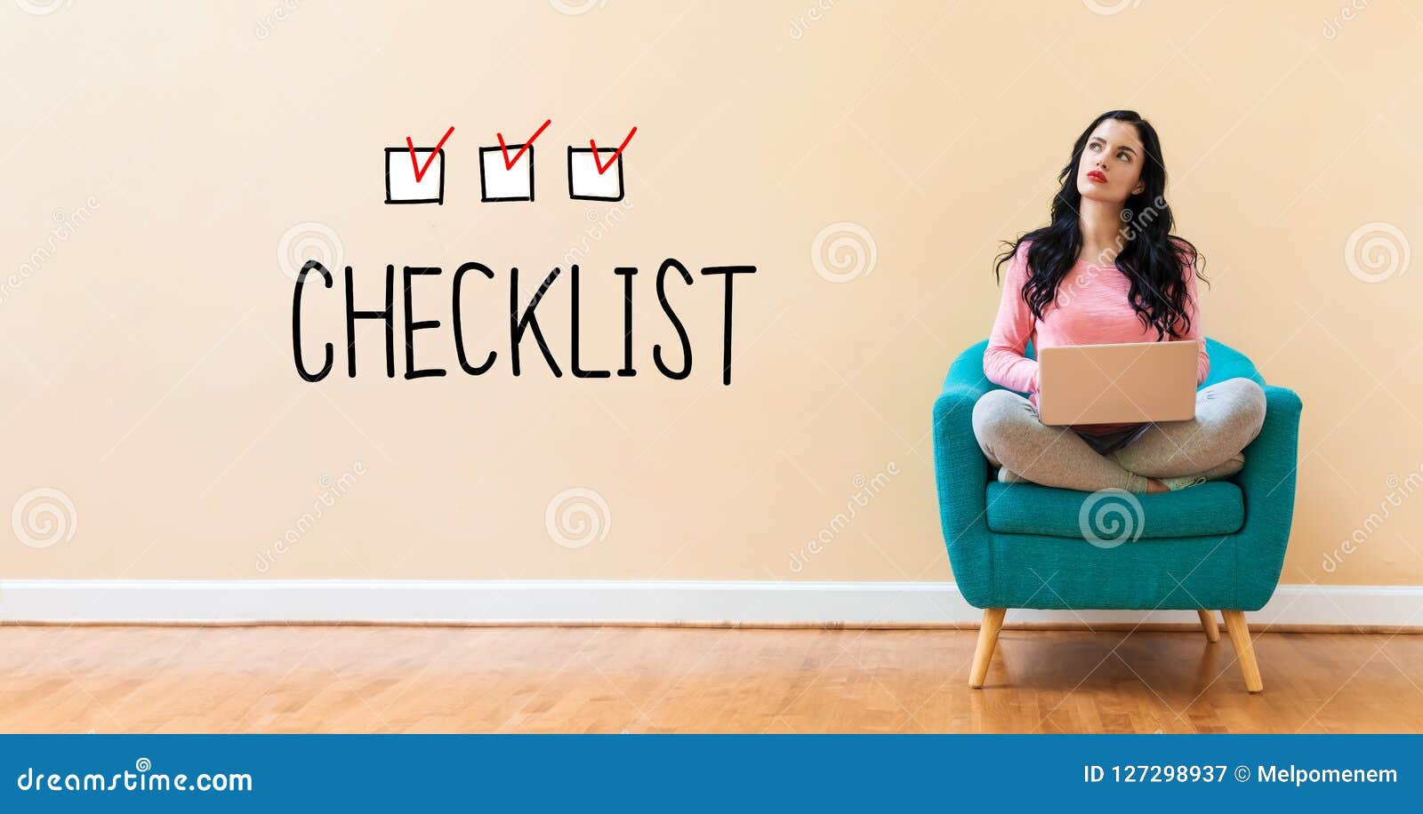 Checklist with Woman Using a Laptop Stock Image - Image of list, home ...