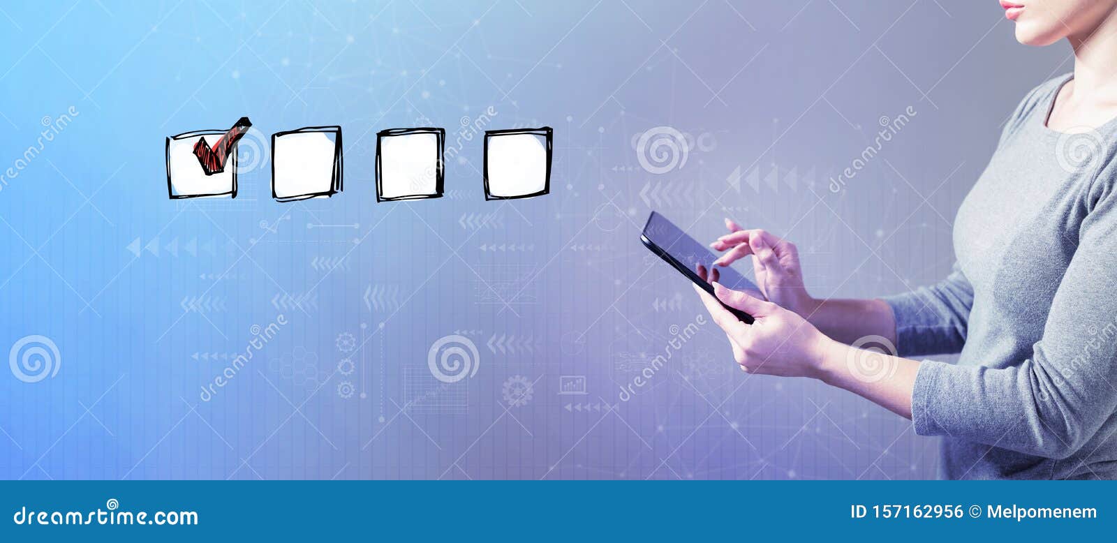 Checklist with Woman Using a Tablet Stock Photo - Image of concept ...