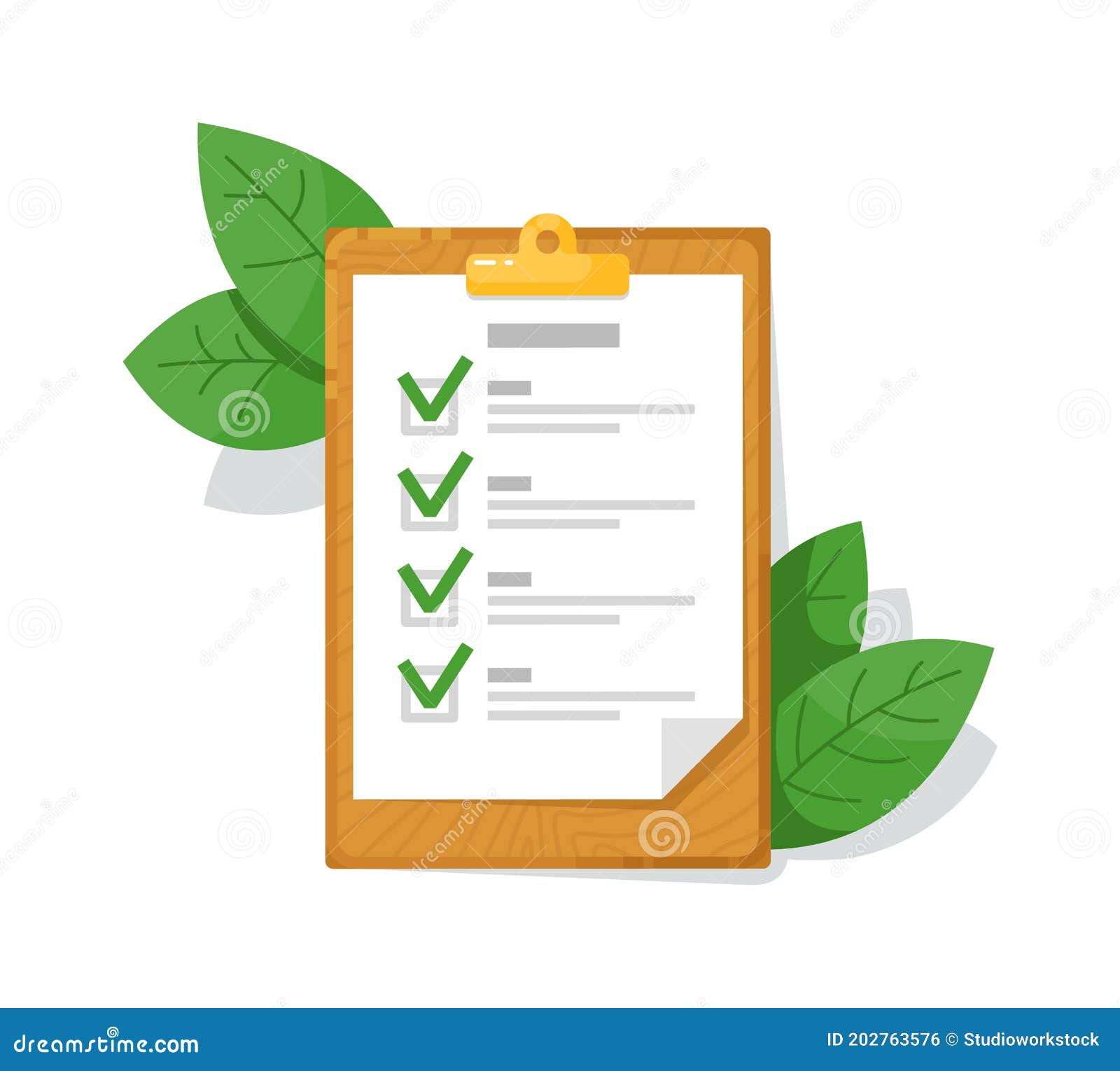 Clipboard With Green Ticks Checkmarks And Pen. Cartoon Vector ...