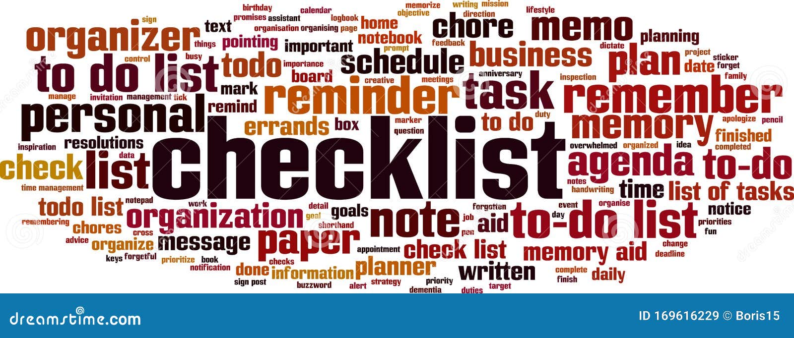 Checklist word cloud stock vector. Illustration of tasks - 169616229