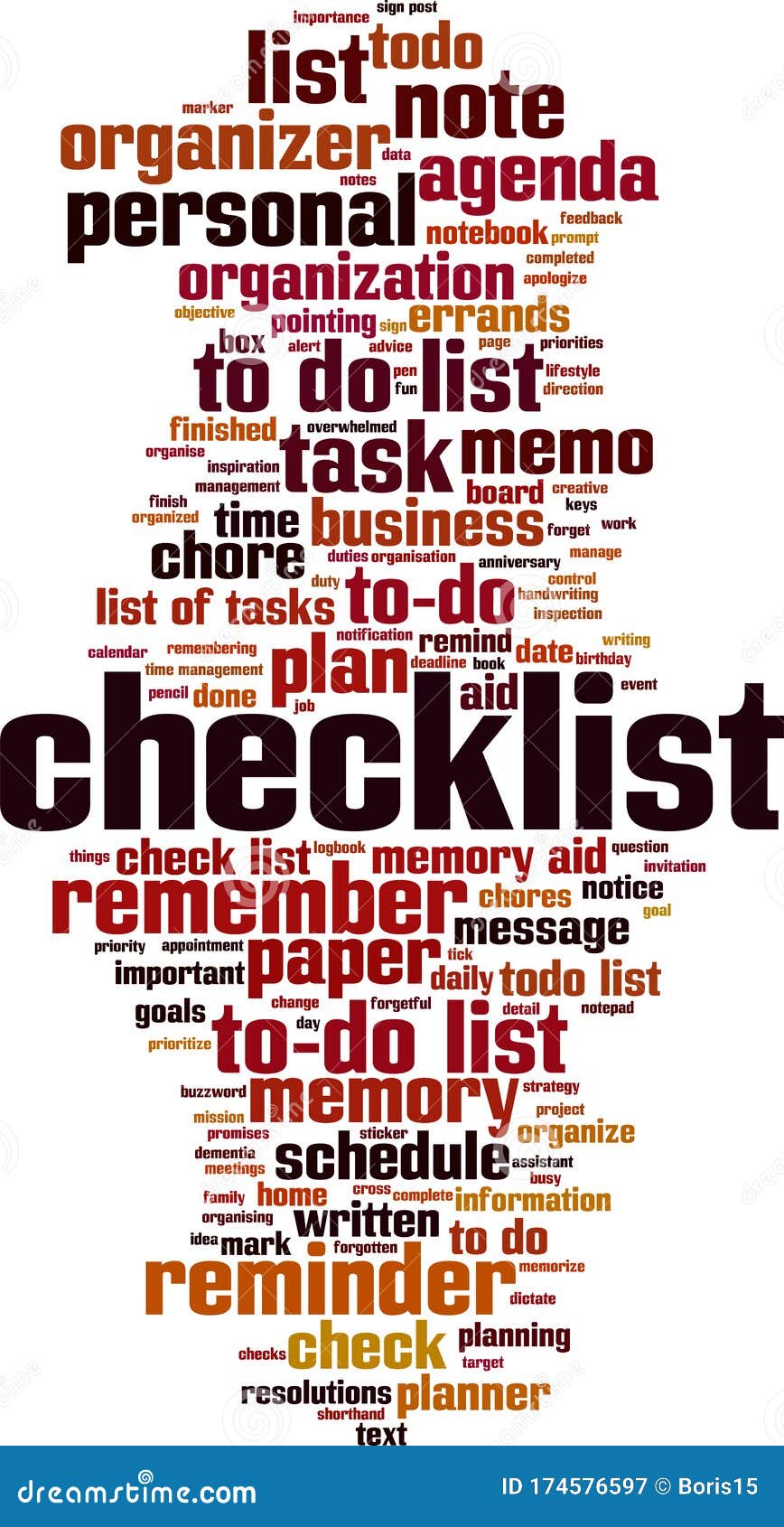 Checklist word cloud stock vector. Illustration of check - 174576597