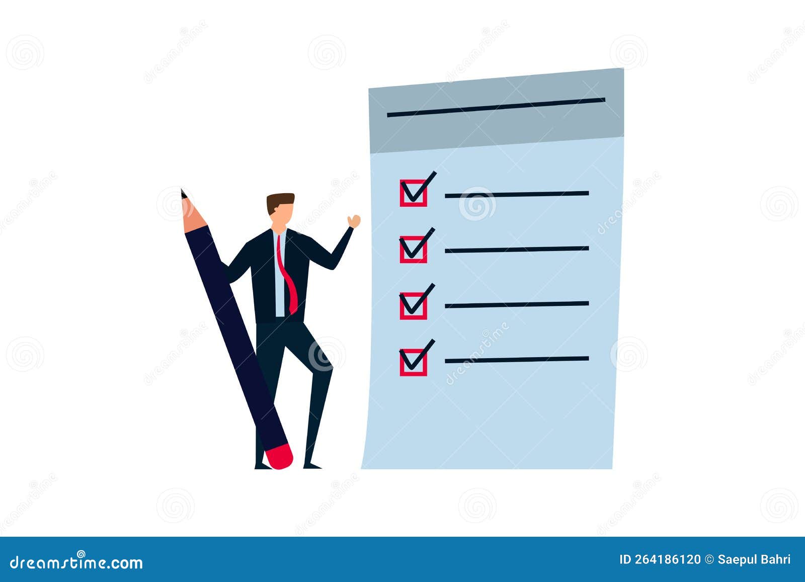 Checklist for Work Completion, Confident Businessman Standing with ...