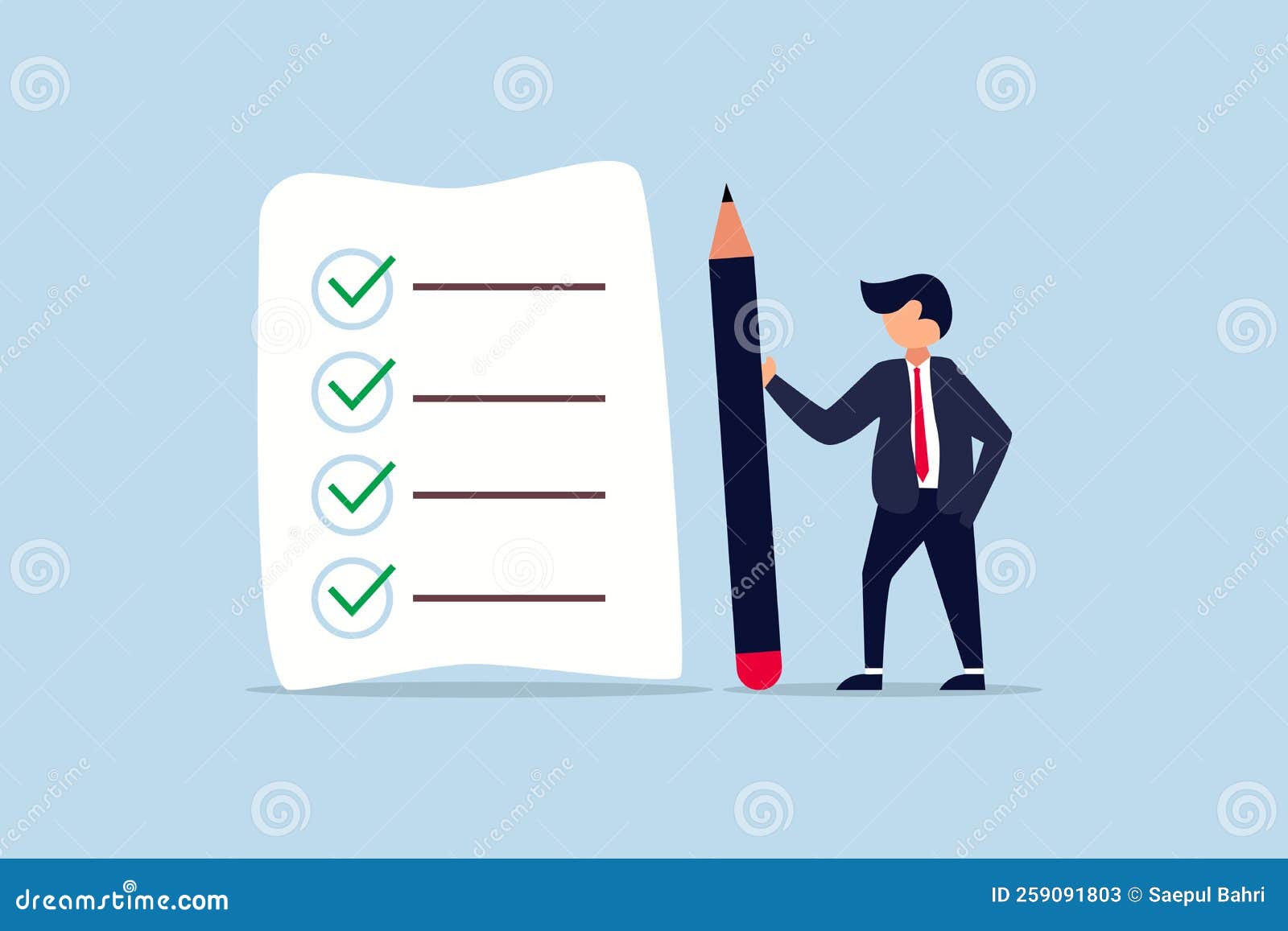 Checklist for Work. Confident Businessman Standing with Pencil after ...
