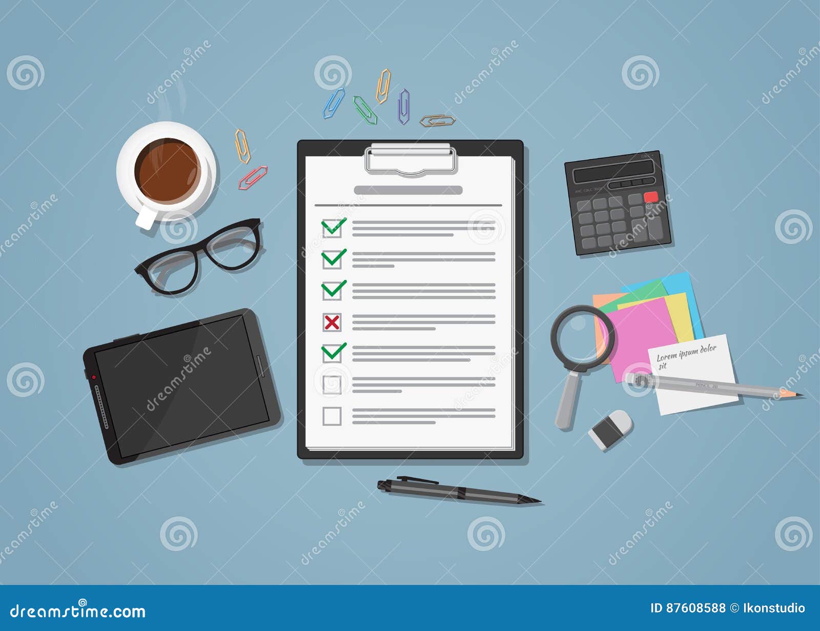 Checklist on workplace stock vector. Illustration of clip - 87608588