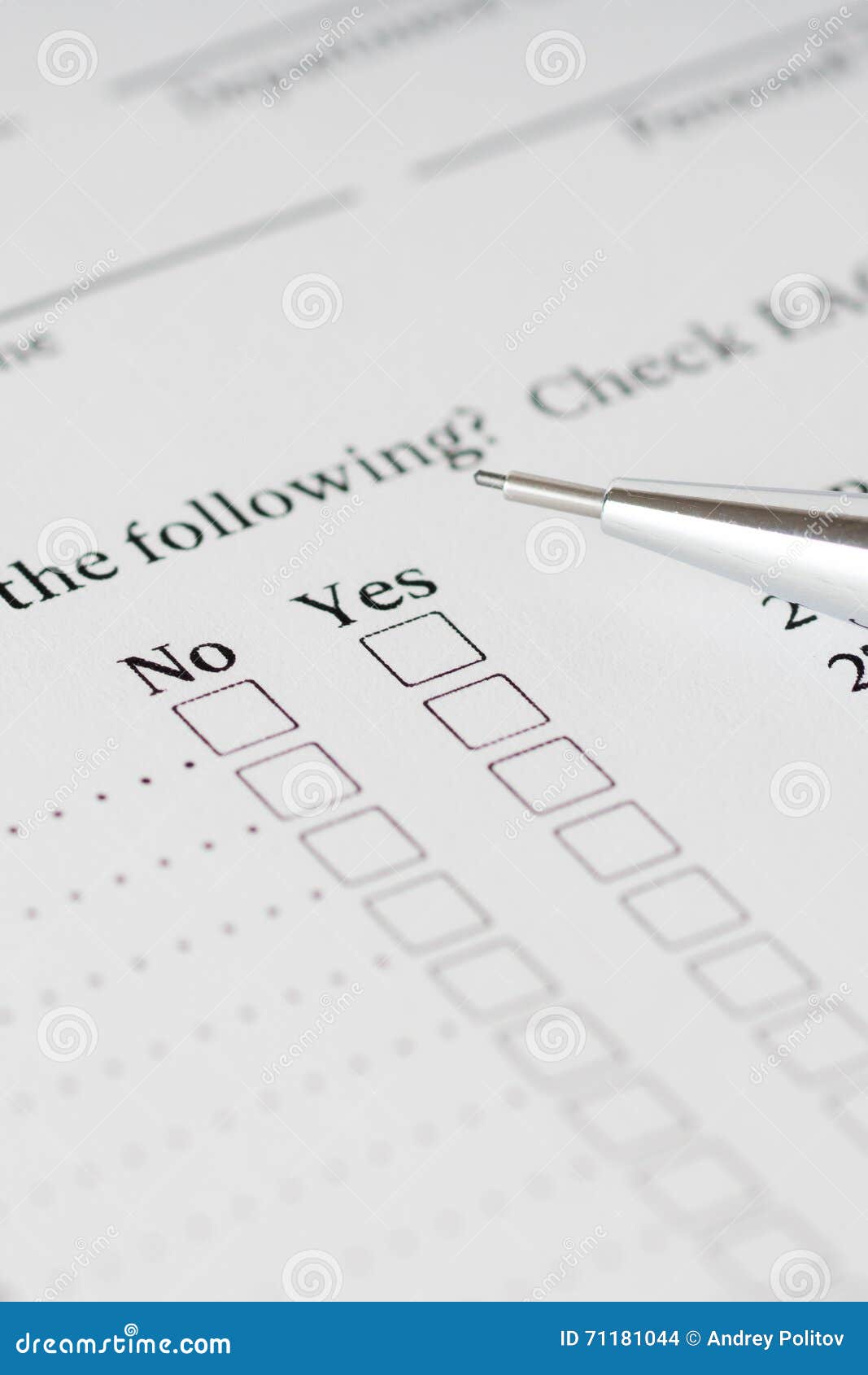 Checklist with Yes No Answers Stock Photo - Image of checkbox ...