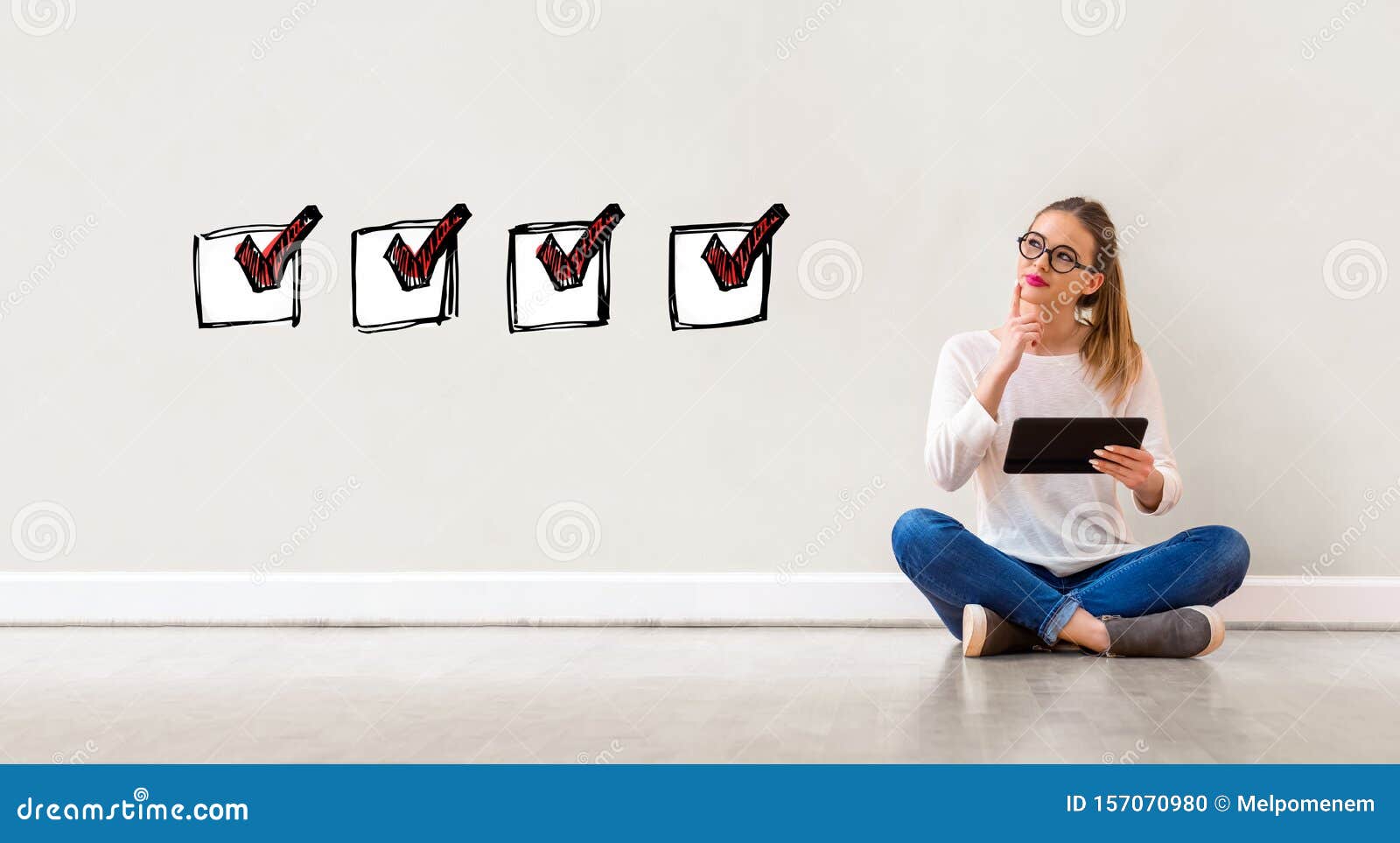 Checklist with Woman Using a Tablet Stock Photo - Image of people ...