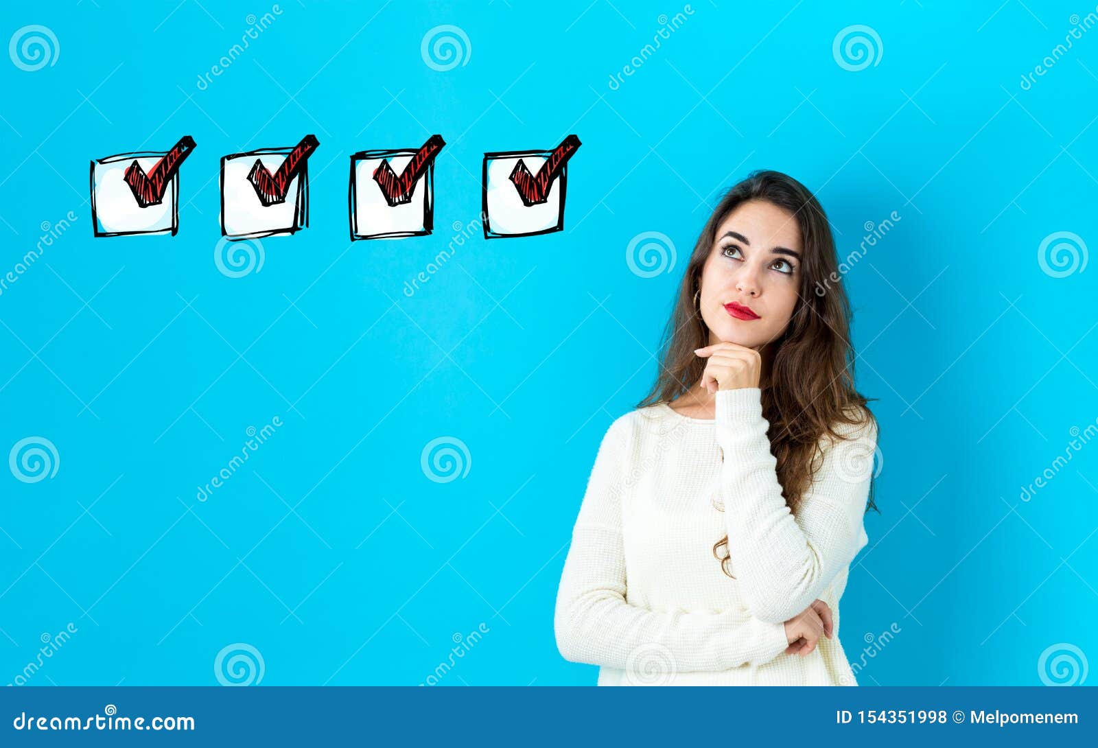 Checklist with young woman stock photo. Image of answer - 154351998