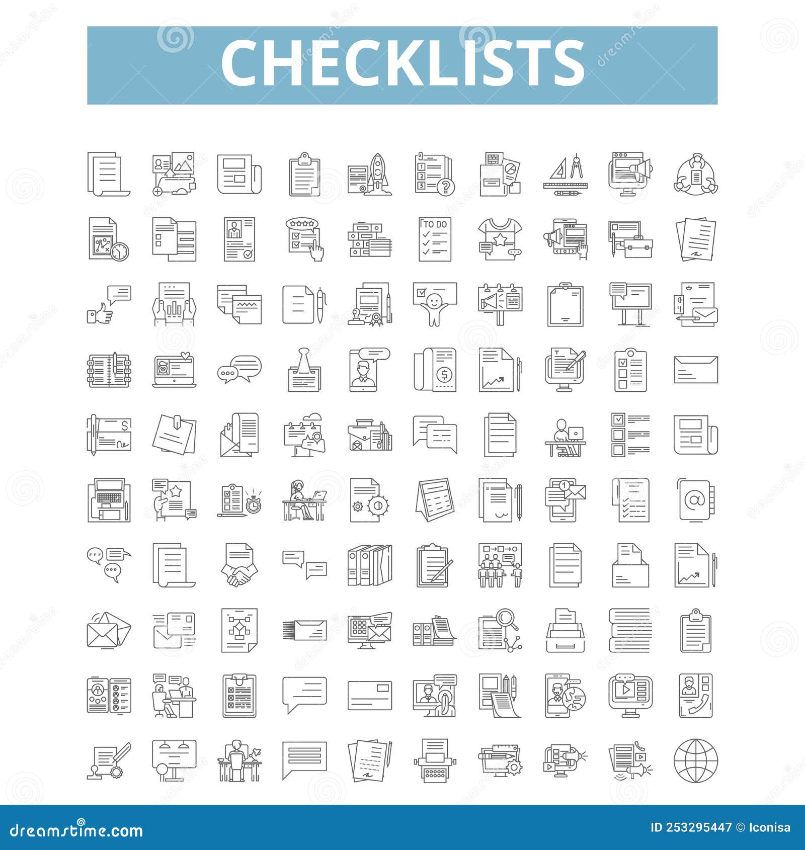 Checklists Icons, Line Symbols, Web Signs, Vector Set, Isolated ...