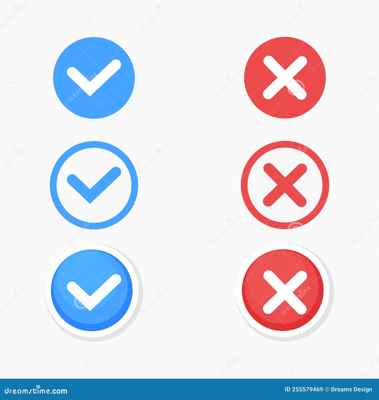 Checkmark Blue and Red Cross Icon Set Stock Vector - Illustration of ...