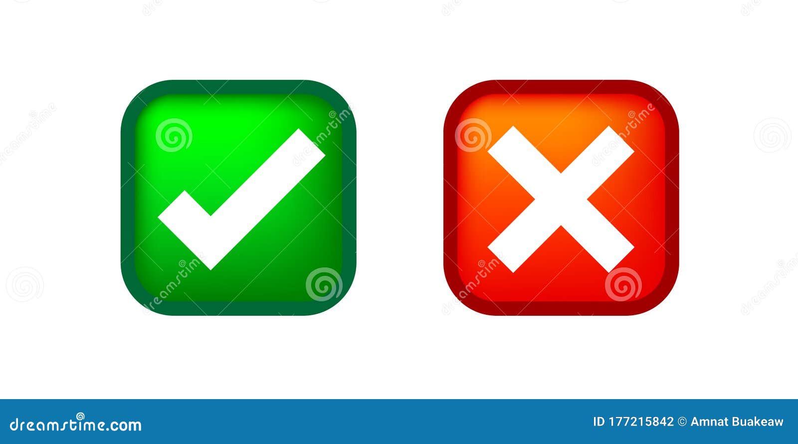 Checkmark and X or Confirm and Deny Square Icon Button 3d for Apps and ...