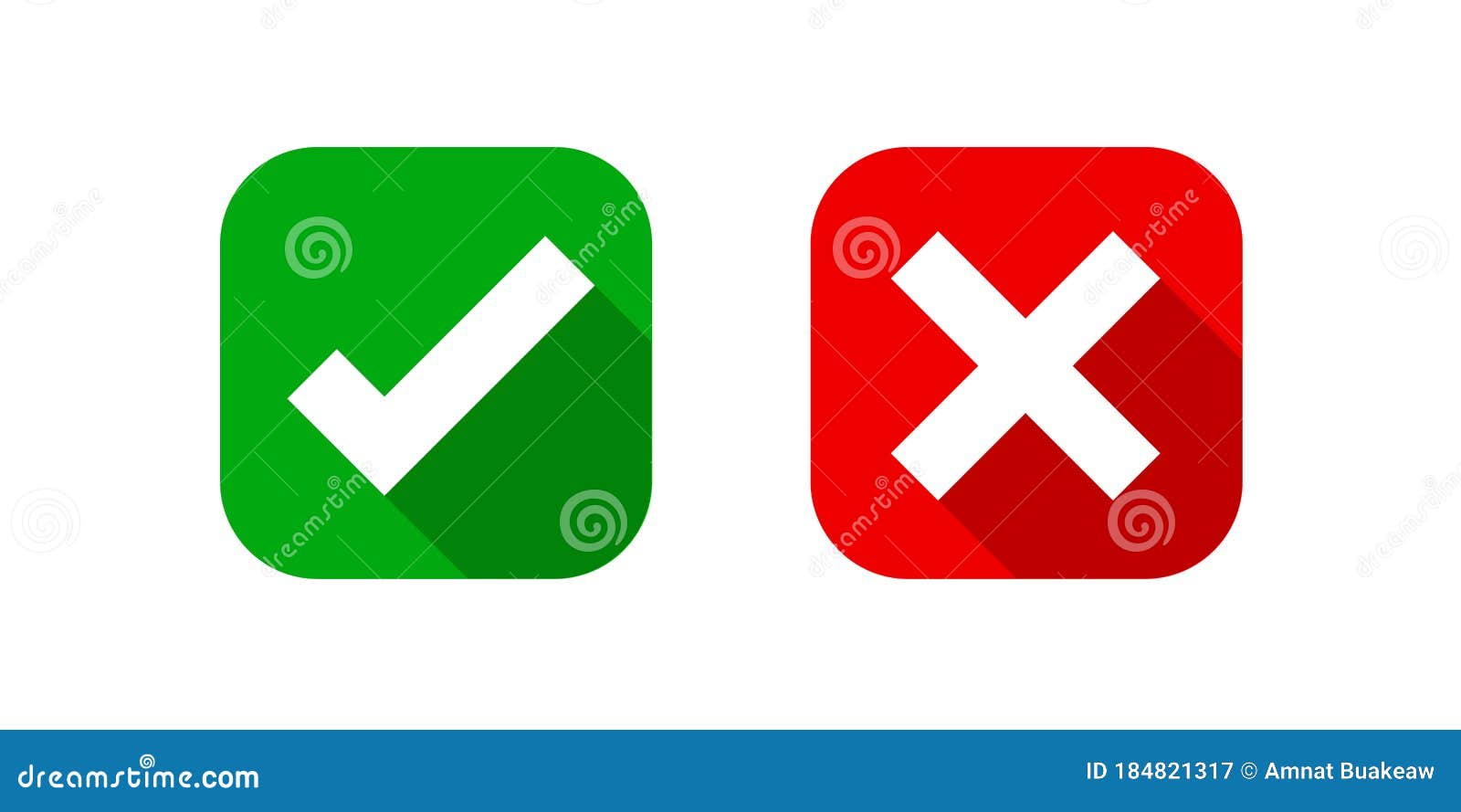 Checkmark and X or Confirm and Deny Square Icon Button Flat for Apps ...