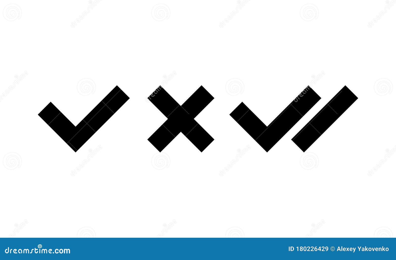 Checkmark Double Right Symbol Icon Set, Wrong Symbol on Isolated White ...