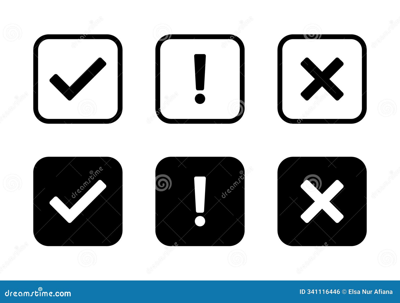 Checkmark, Exclamation Mark, And Cross Sign Icon On Circle Line. Tick ...