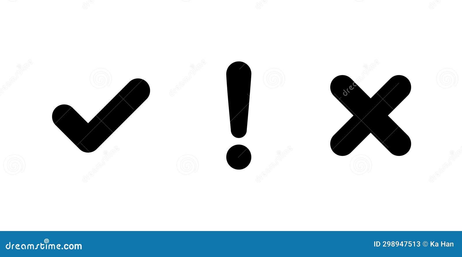 Checkmark, Exclamation Mark, And Cross Sign Icon On Circle Line. Tick ...