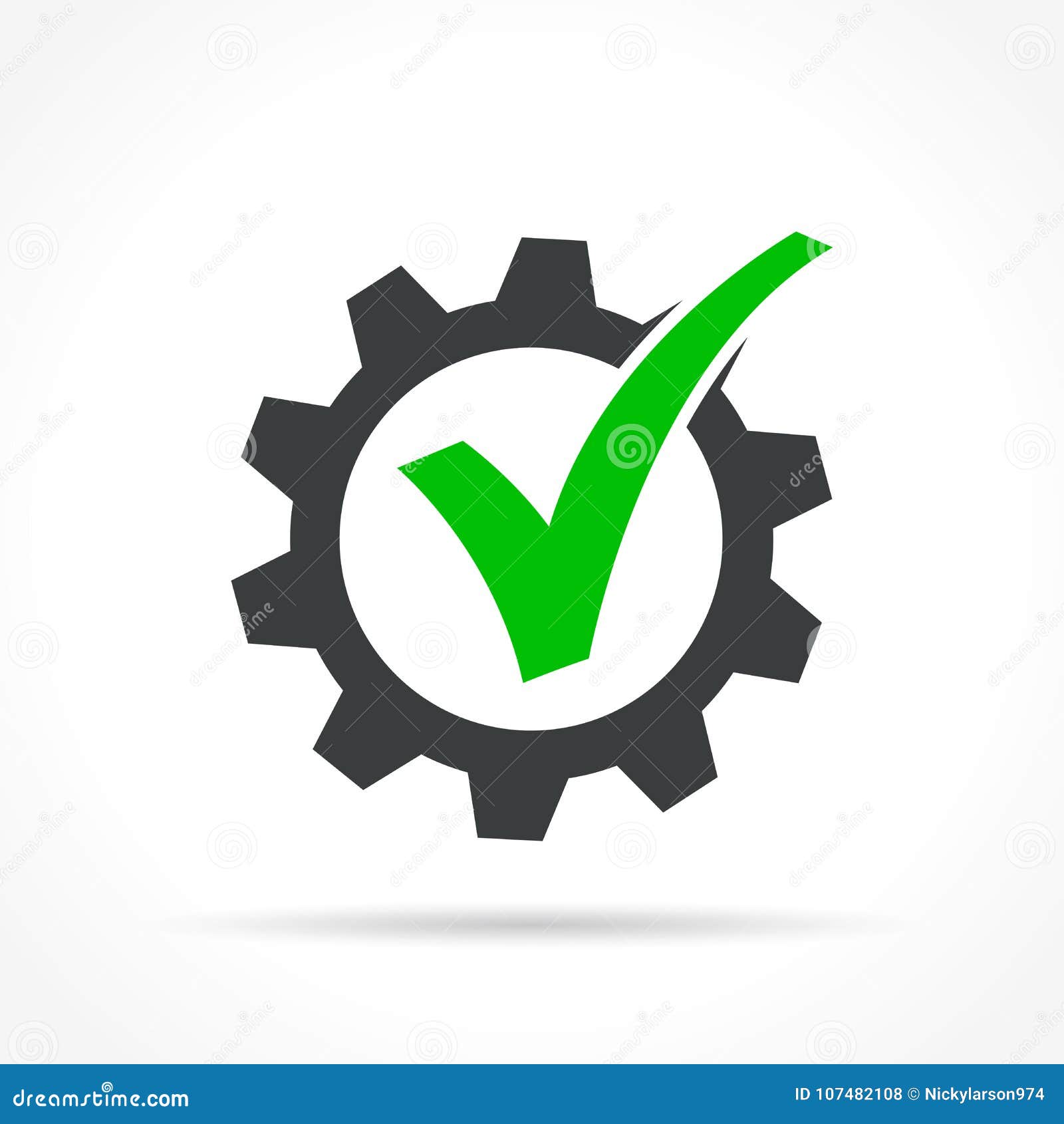 Checkmark in gear icon stock vector. Illustration of service - 107482108