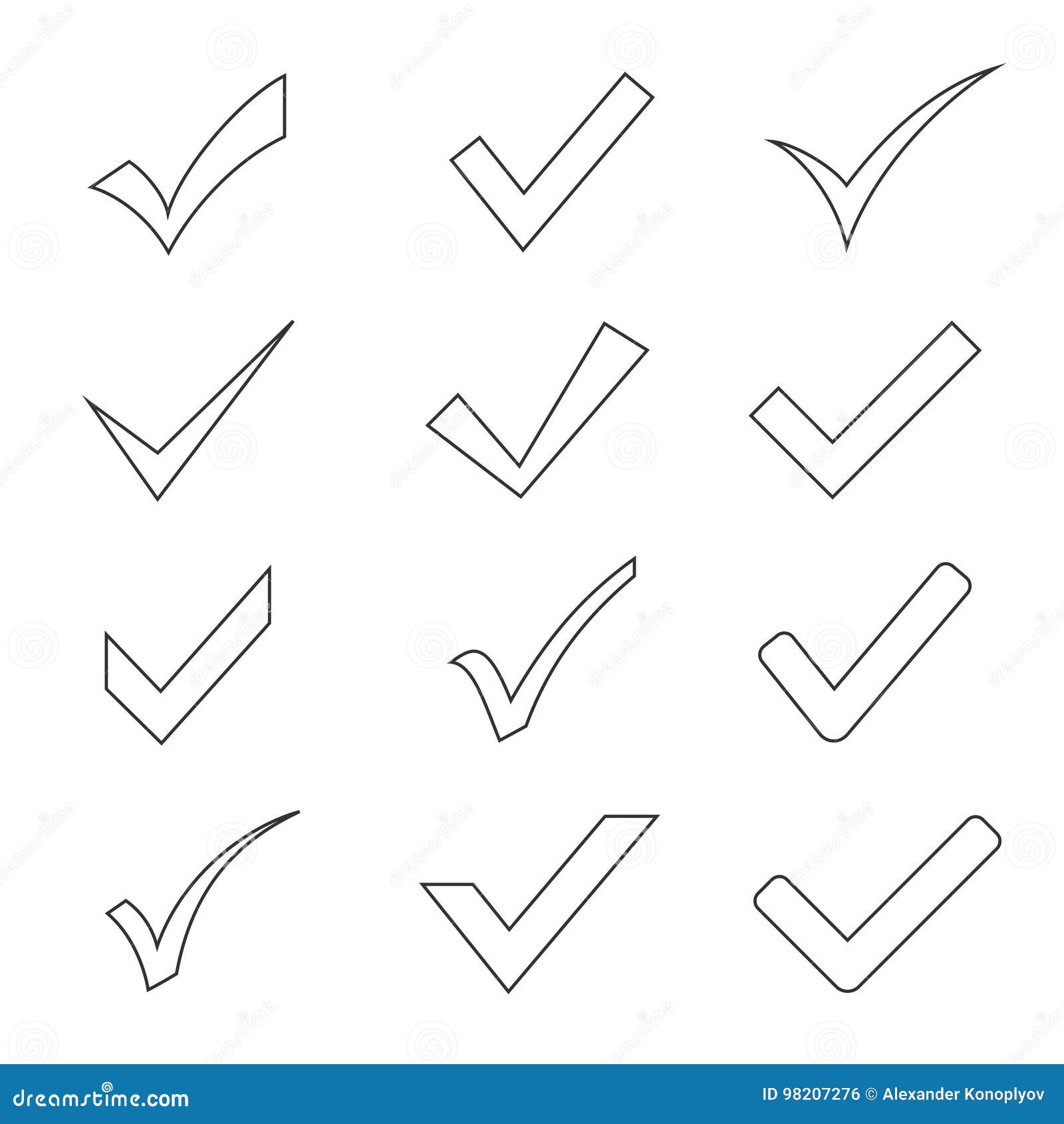 Checkmark outline set stock vector. Illustration of positive - 98207276