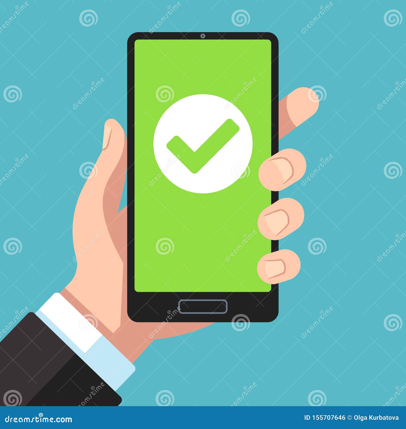 Checkmark on Smartphone Screen. Hand Holding Smartphone with Green Tick ...