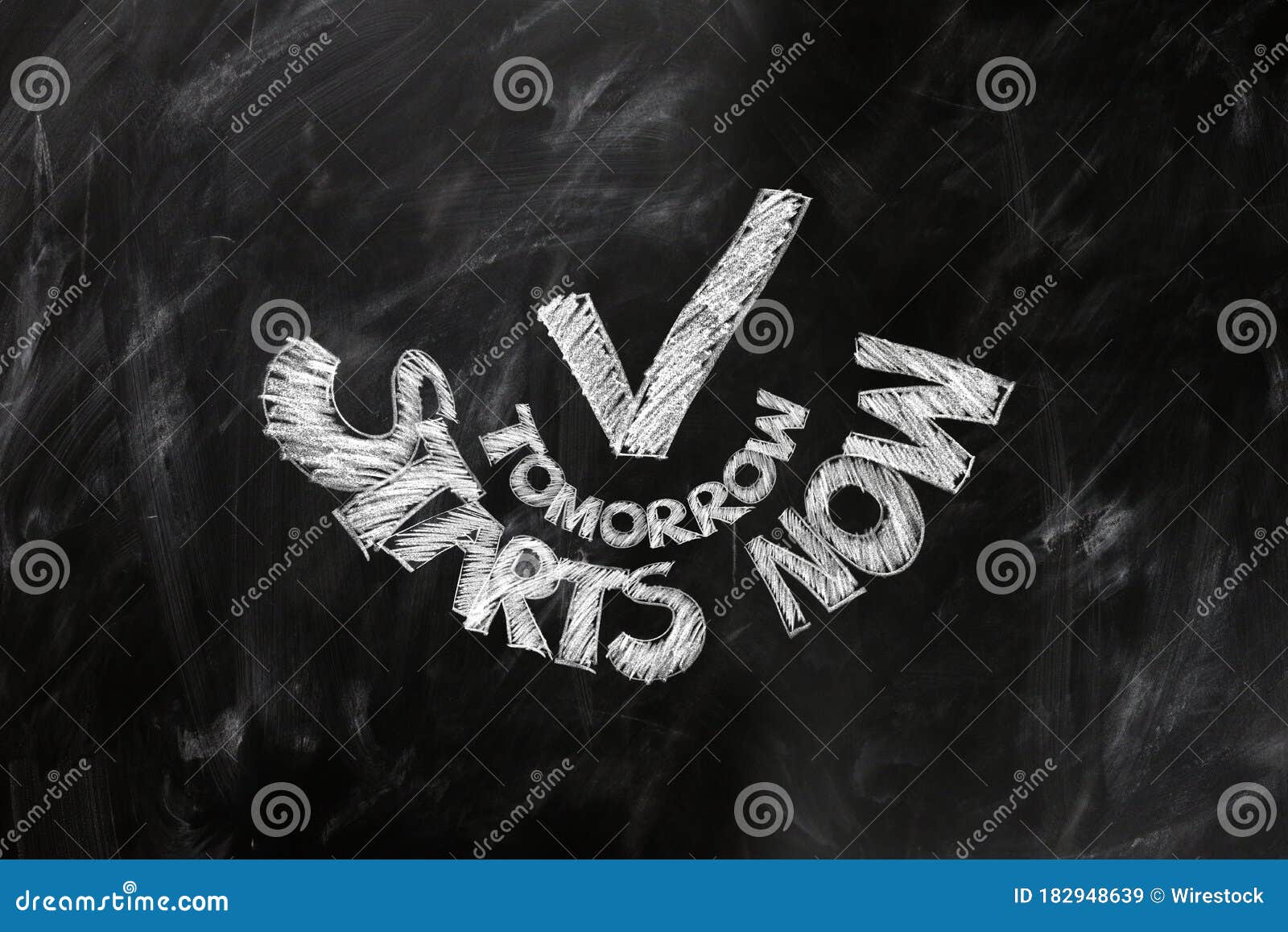 Checkmark and the Text Tomorrow Starts Soon Written on the Blackboard ...