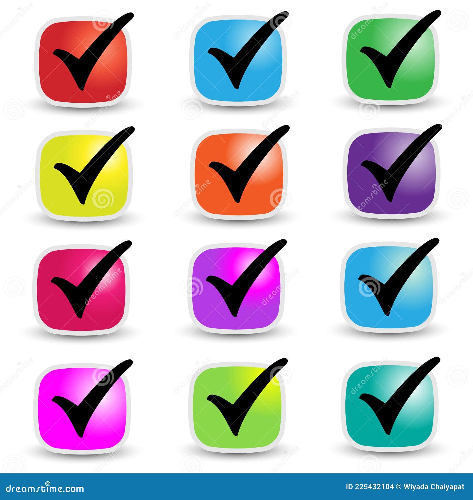 Checkmarks in Bright Colored Squares with Stickers and Shadows Stock ...