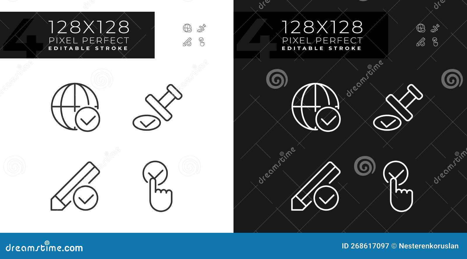 Checkmarks for Data Pixel Perfect Linear Icons Set for Dark, Light Mode Stock Illustration ...