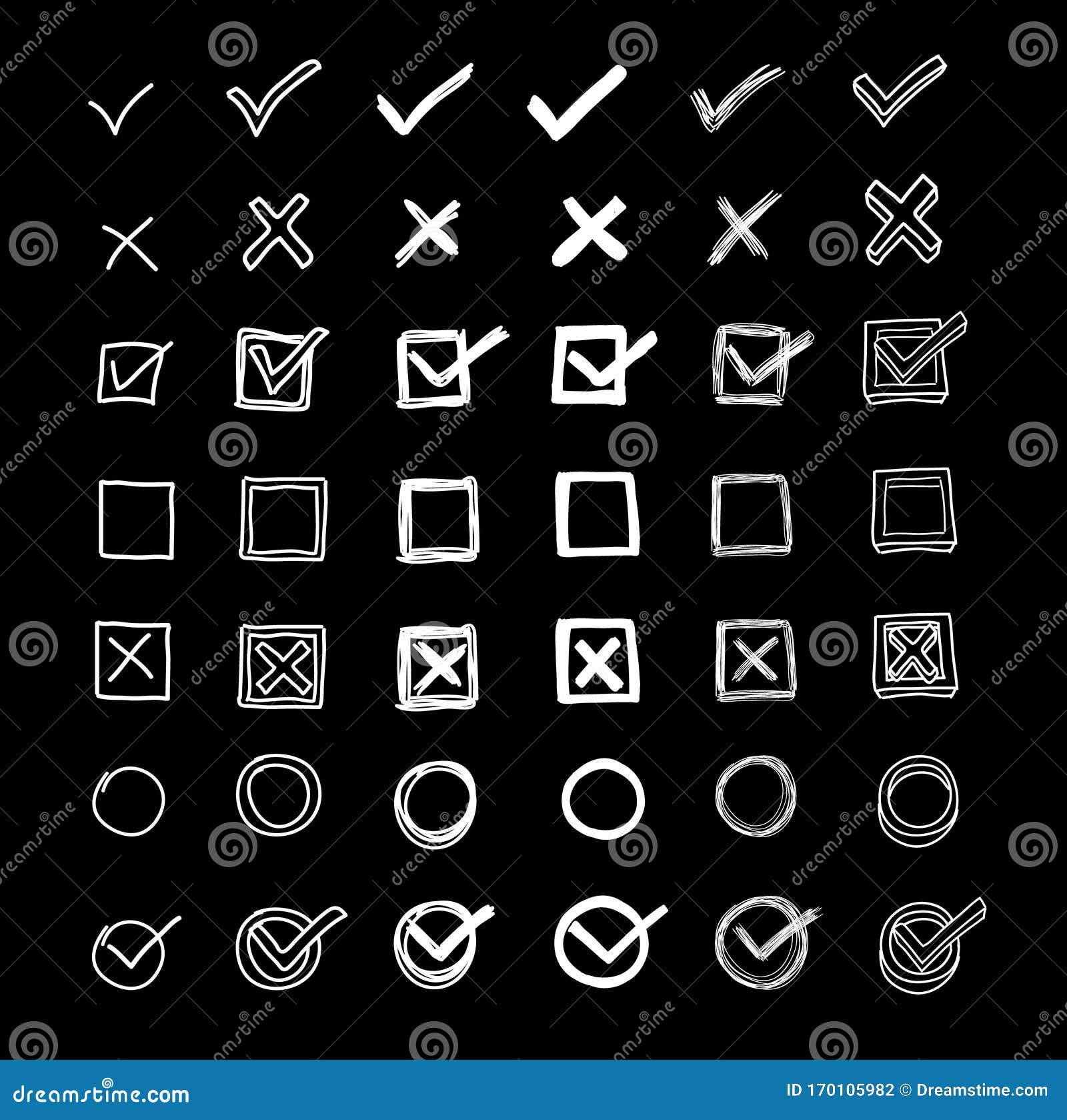 Checkmarks Set and Checkboxes Hand Drawn in a Doodled Style on ...