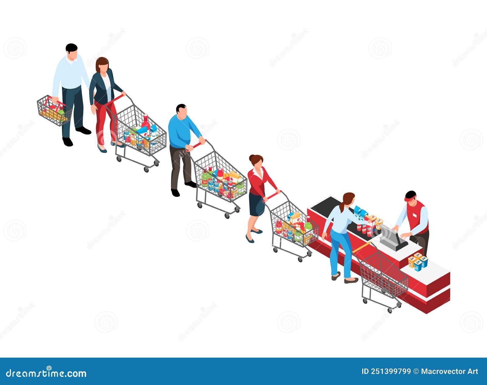 Checkout Supermarket Line Composition Stock Vector - Illustration of ...