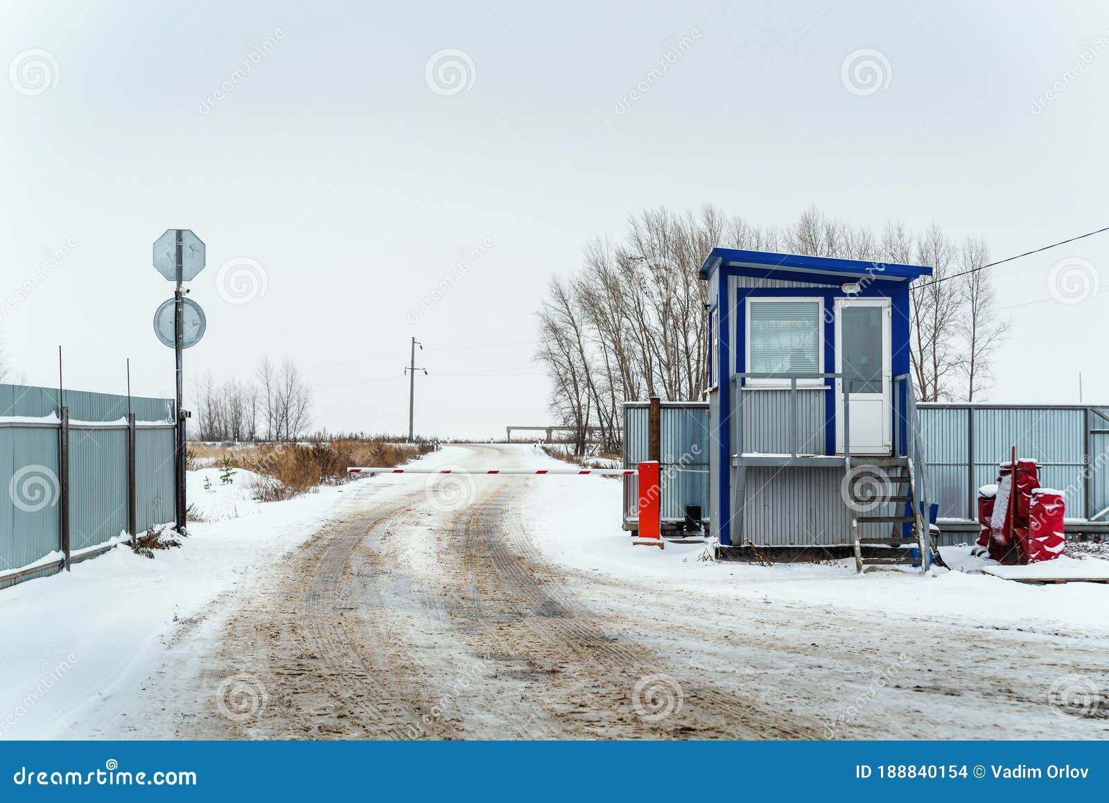 Checkpoint with a Barrier for Trucks in a Protected Area Stock Photo ...
