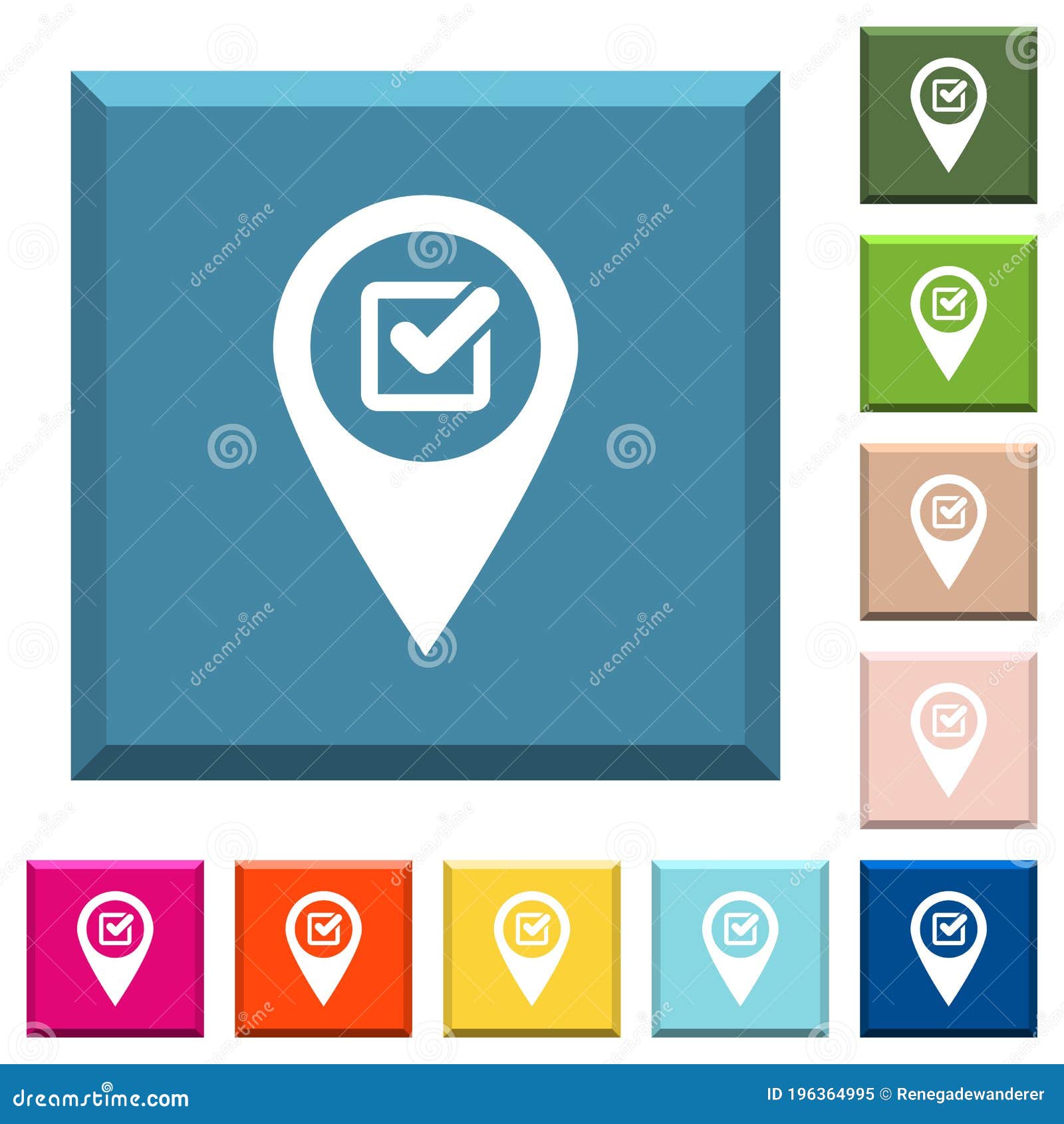 Checkpoint GPS Map Location White Icons on Edged Square Buttons Stock ...