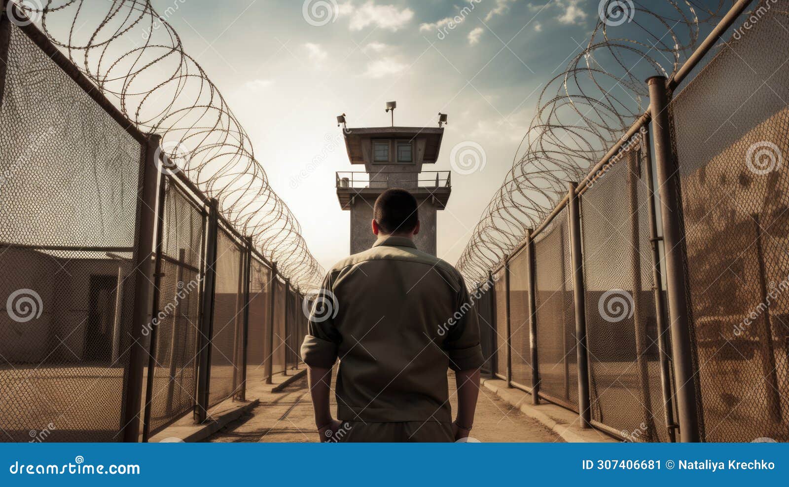 Checkpoint. a Guard is Watching at the Prison Gates Stock Image - Image ...