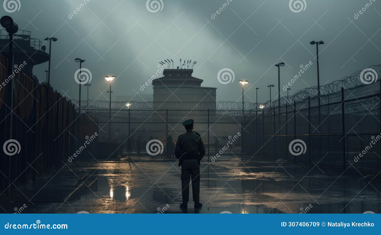 Checkpoint. a Guard is Watching at the Prison Gates Stock Image - Image ...