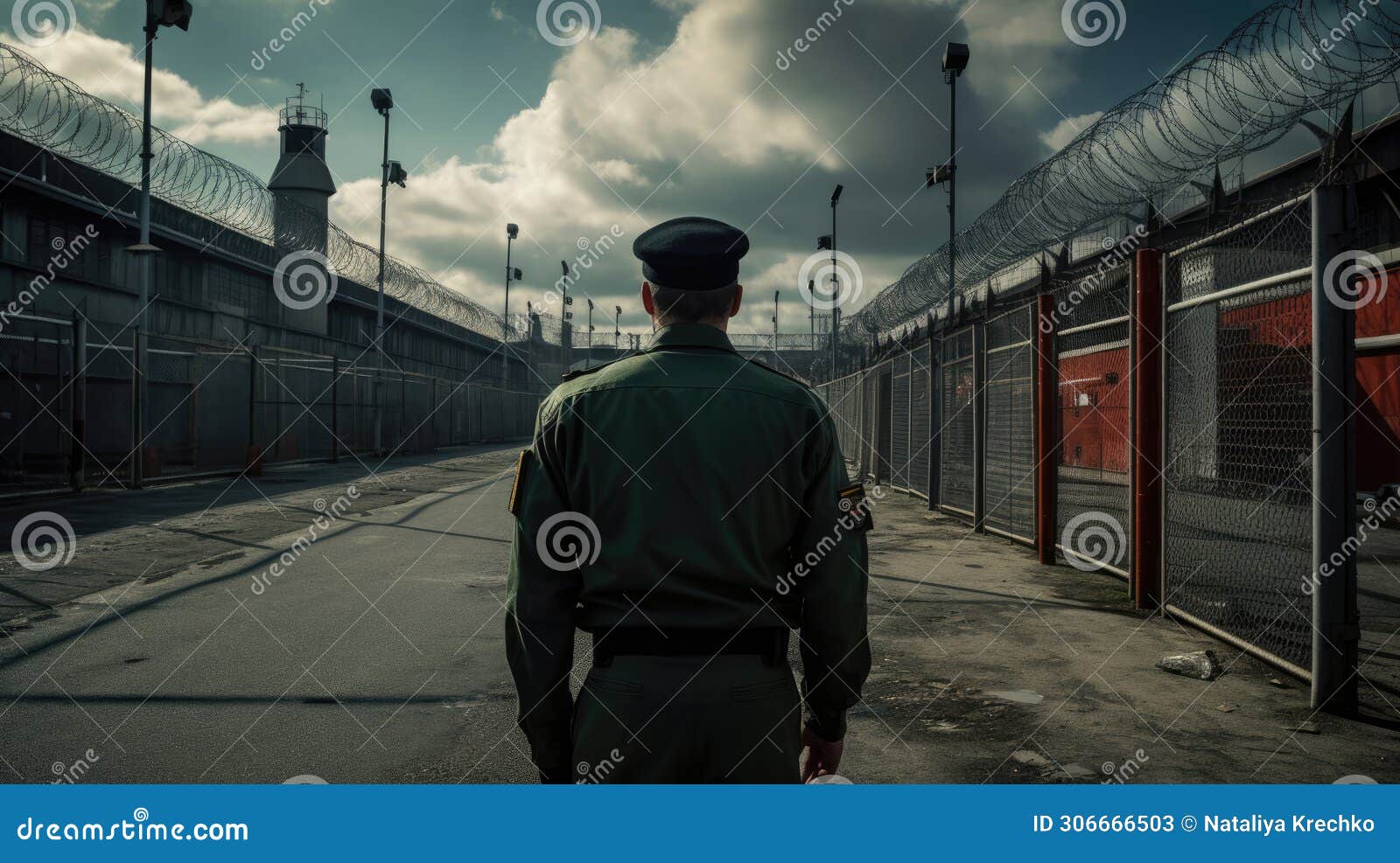 Checkpoint. a Guard is Watching at the Prison Gates Stock Image - Image ...