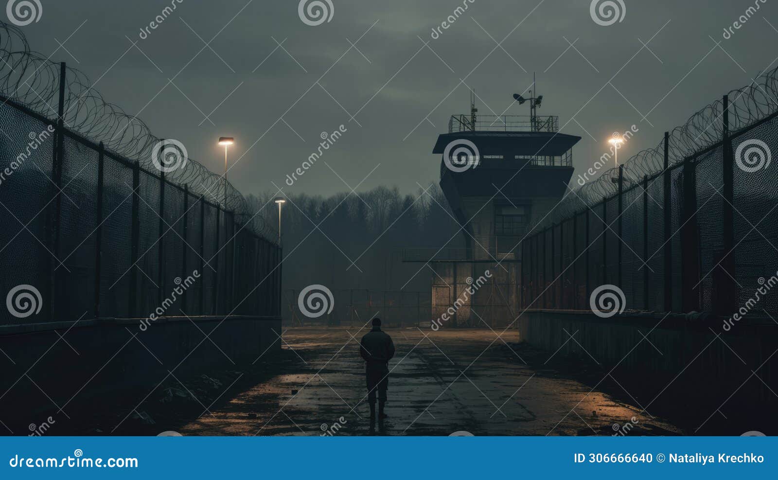 Checkpoint. a Guard is Watching at the Prison Gates Stock Photo - Image ...