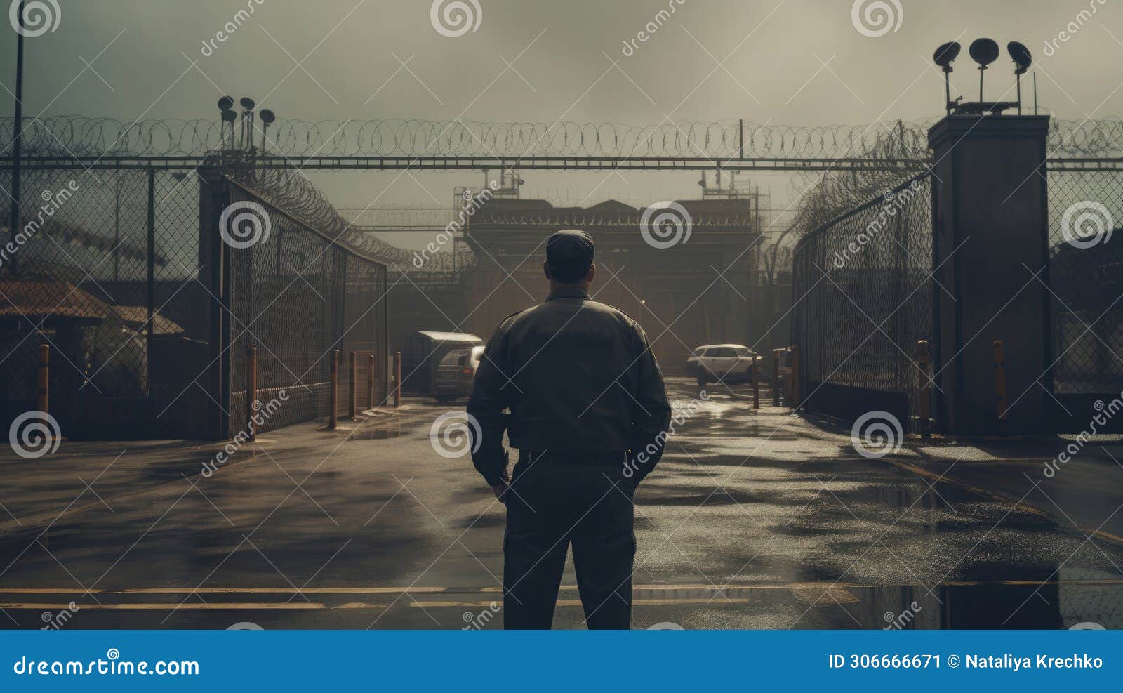 Checkpoint. a Guard is Watching at the Prison Gates Stock Image - Image ...