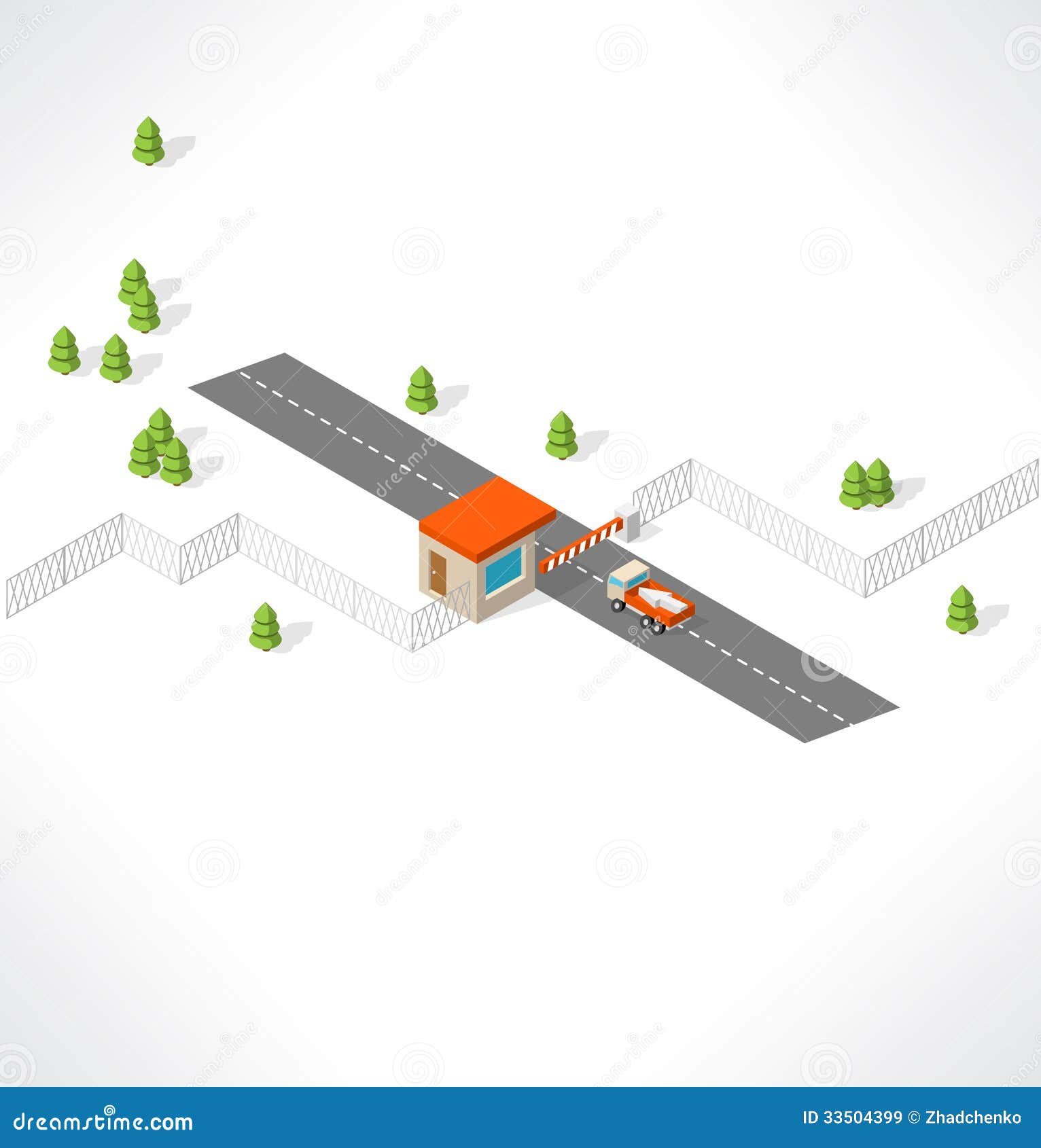 Checkpoint on the Road. Isometric Building Stock Vector - Illustration ...