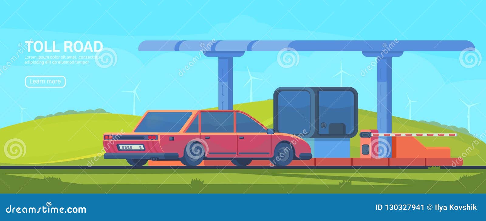 Checkpoint on the Toll Road. Booth with Boom Barrier Web Banner. Vector ...