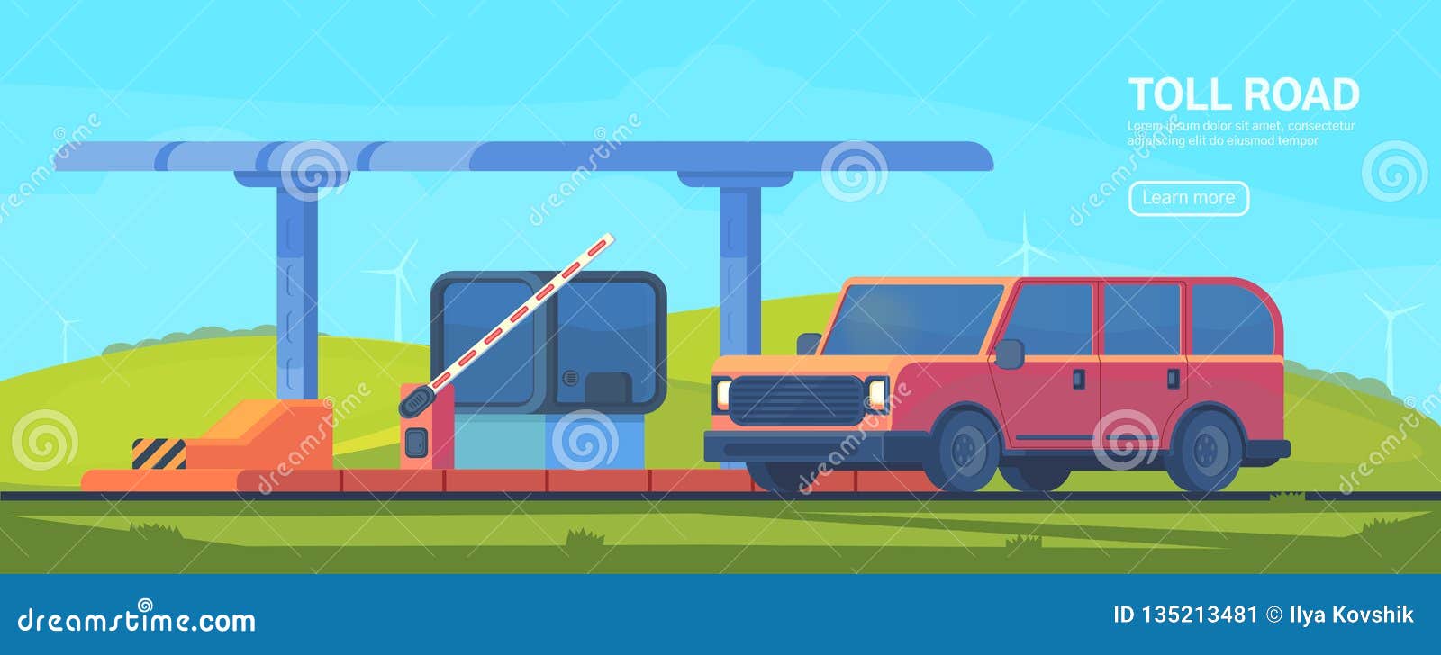 Checkpoint On The Toll Road. Booth With Boom Barrier Web Banner. Vector ...