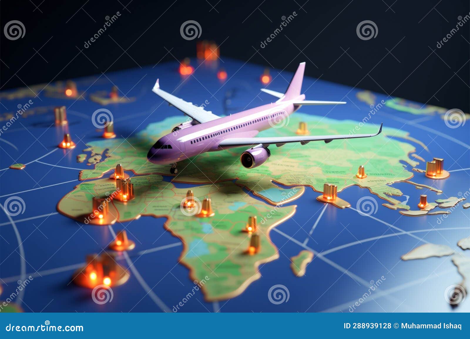 Checkpoints On 3D World Map With Airplane Pin, GPS Concept Stock ...