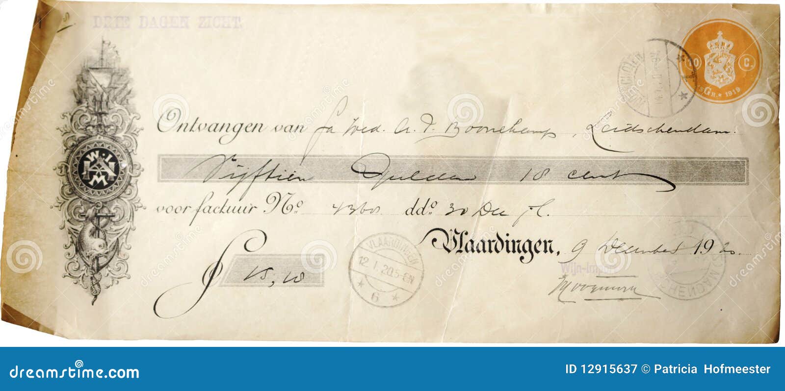 Checque antigo de 1920 imagem de stock. Imagem de elemento - 12915637